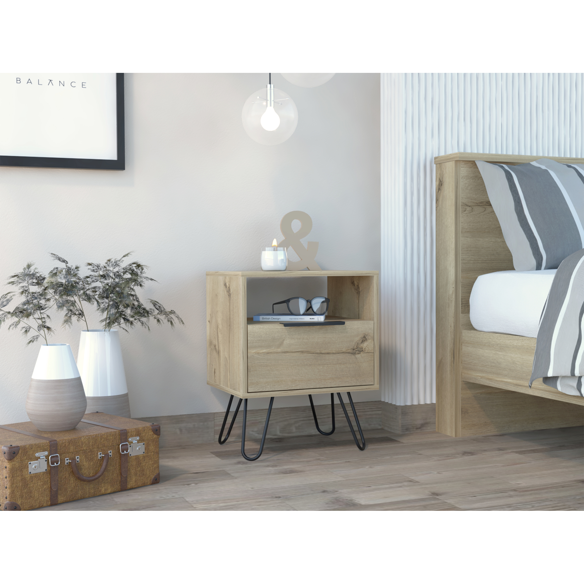 Modern Industrial Oak Nightstand - Functional Bedroom Piece 1 In And ...