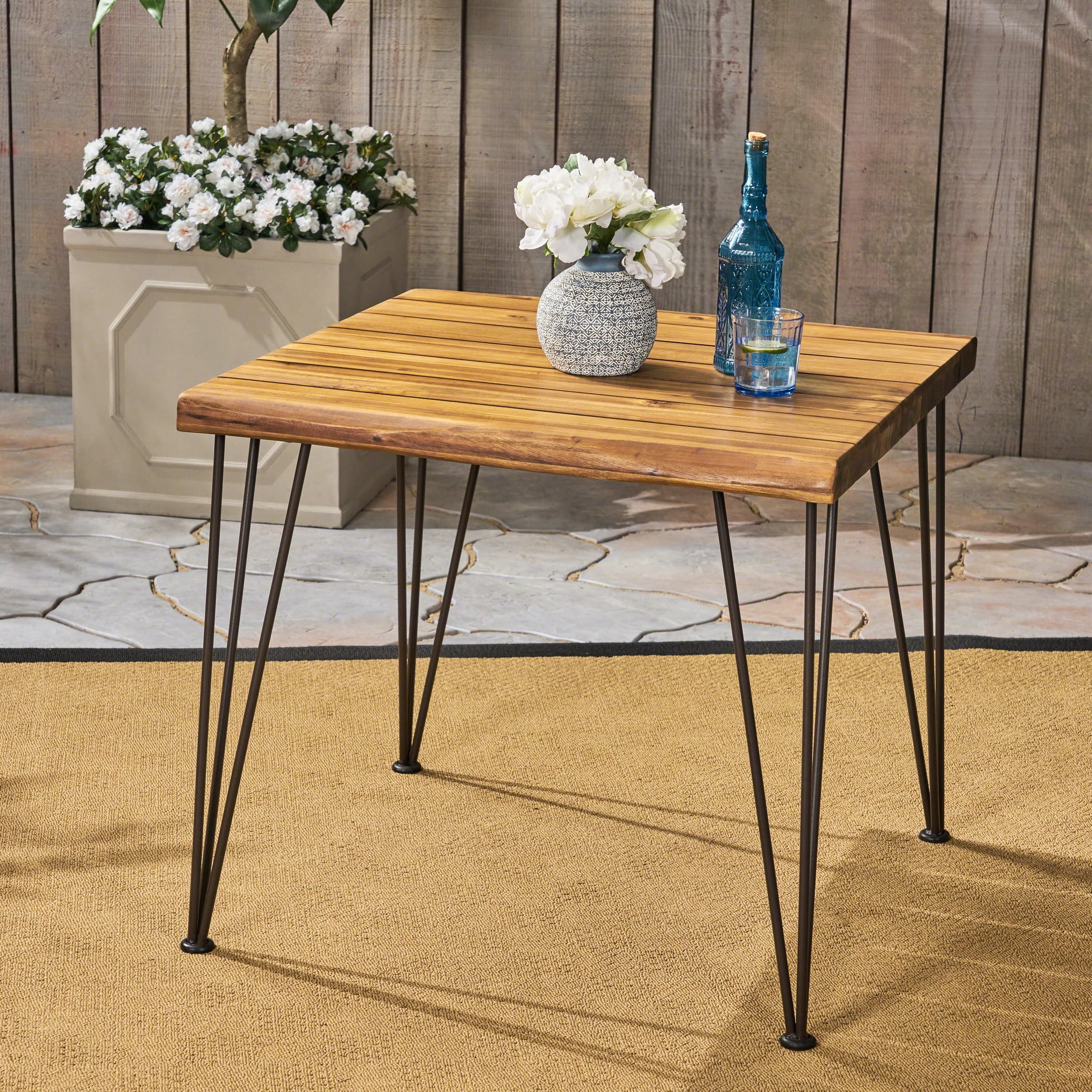 Modern Industrial Outdoor Table - Robust Wood, 32.5" Width, Weather ...