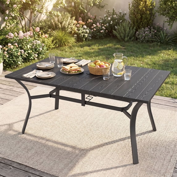 Modern Industrial Rectangular Dining Table, Scratch Resistant Wood Look ...