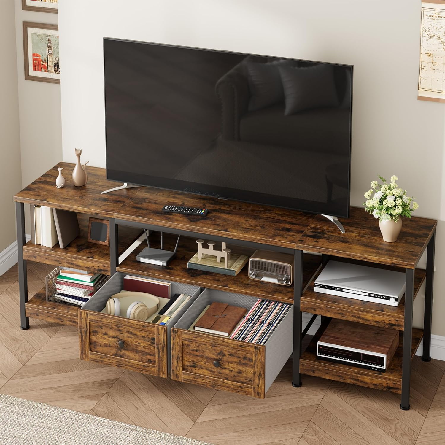 Modern-Industrial TV Stand for Up 75 Inches TV, Entertainment Center ...
