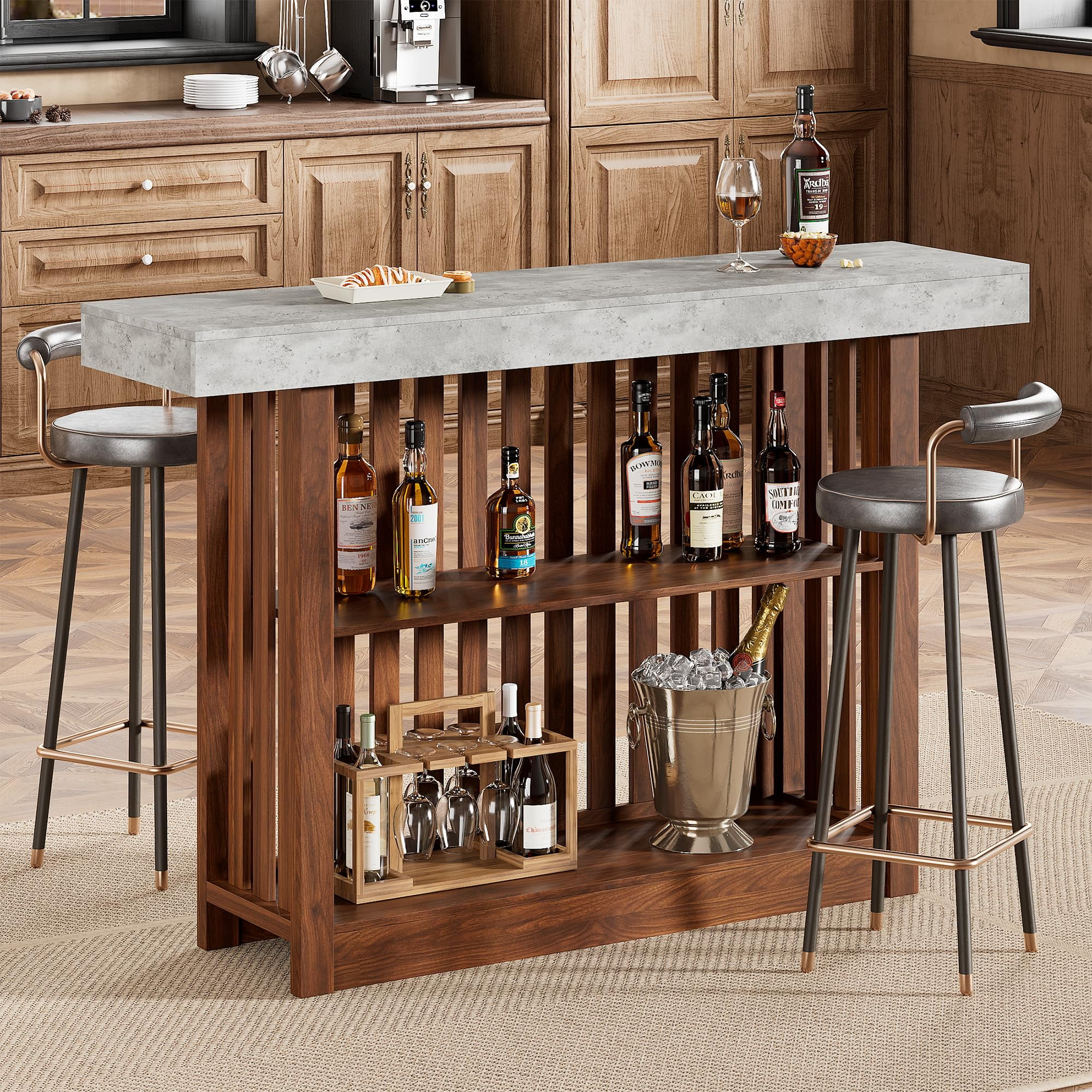 Modern Industrial Two-Tier Bar Table 63" Counter Height Design with ...