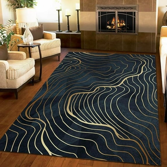 Modern Ink Gold Marble Texture Carpet, Retro Abstract Line Print ...