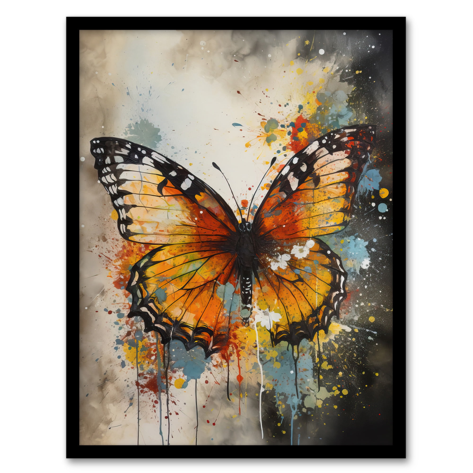 Modern Ink Monarch Butterfly Watercolour Splatter Drip Art Print Framed ...