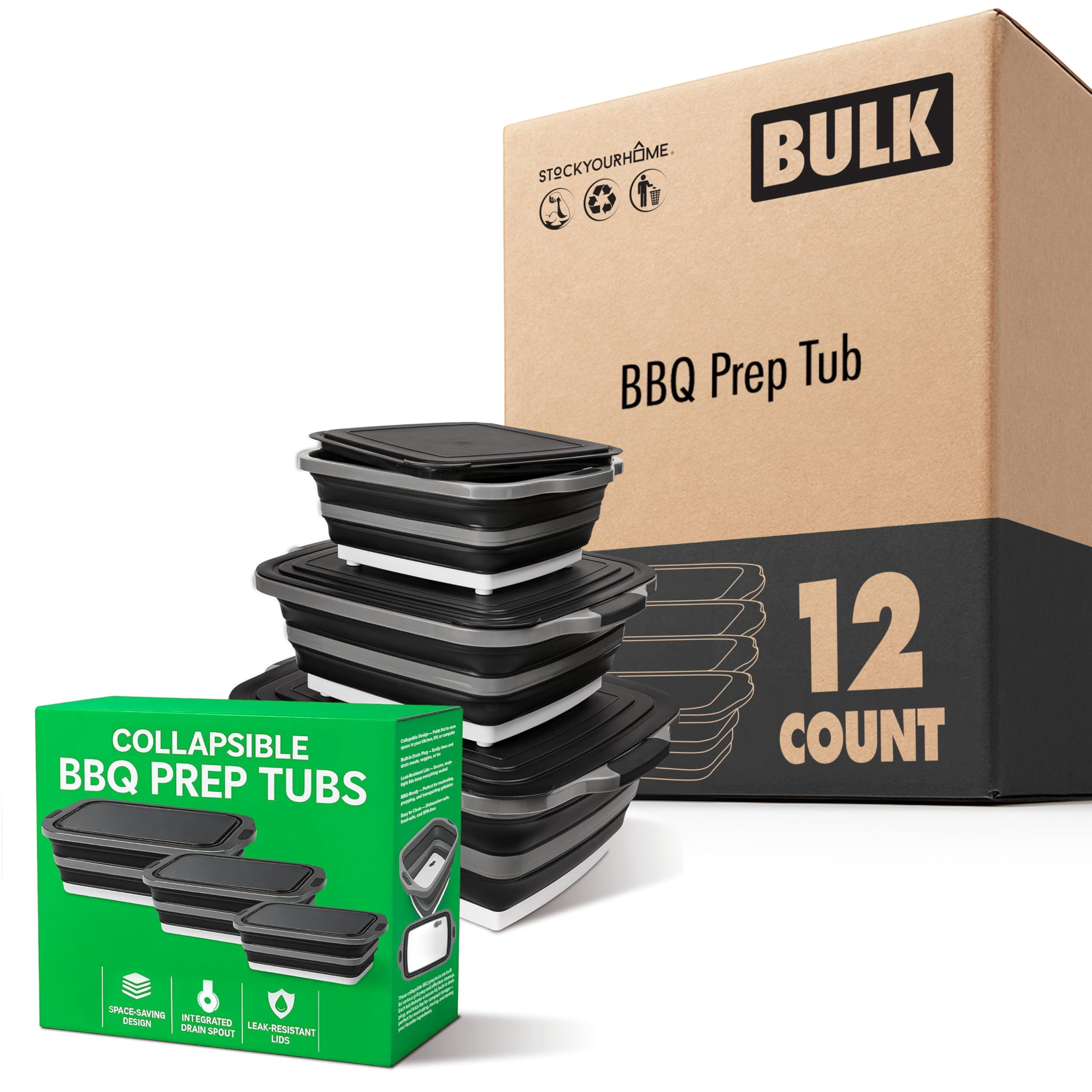 Modern Innovations Collapsible BBQ Prep Tubs (12 Pack) with Cutting ...