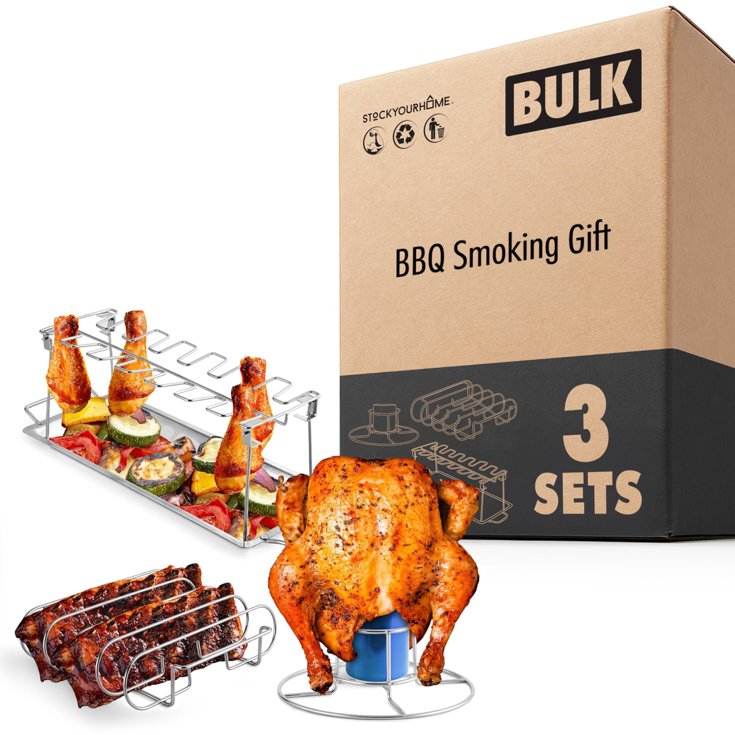 Modern Innovations Grill Rack Set (3 Pack), Chicken Leg Rack, Beer Can ...