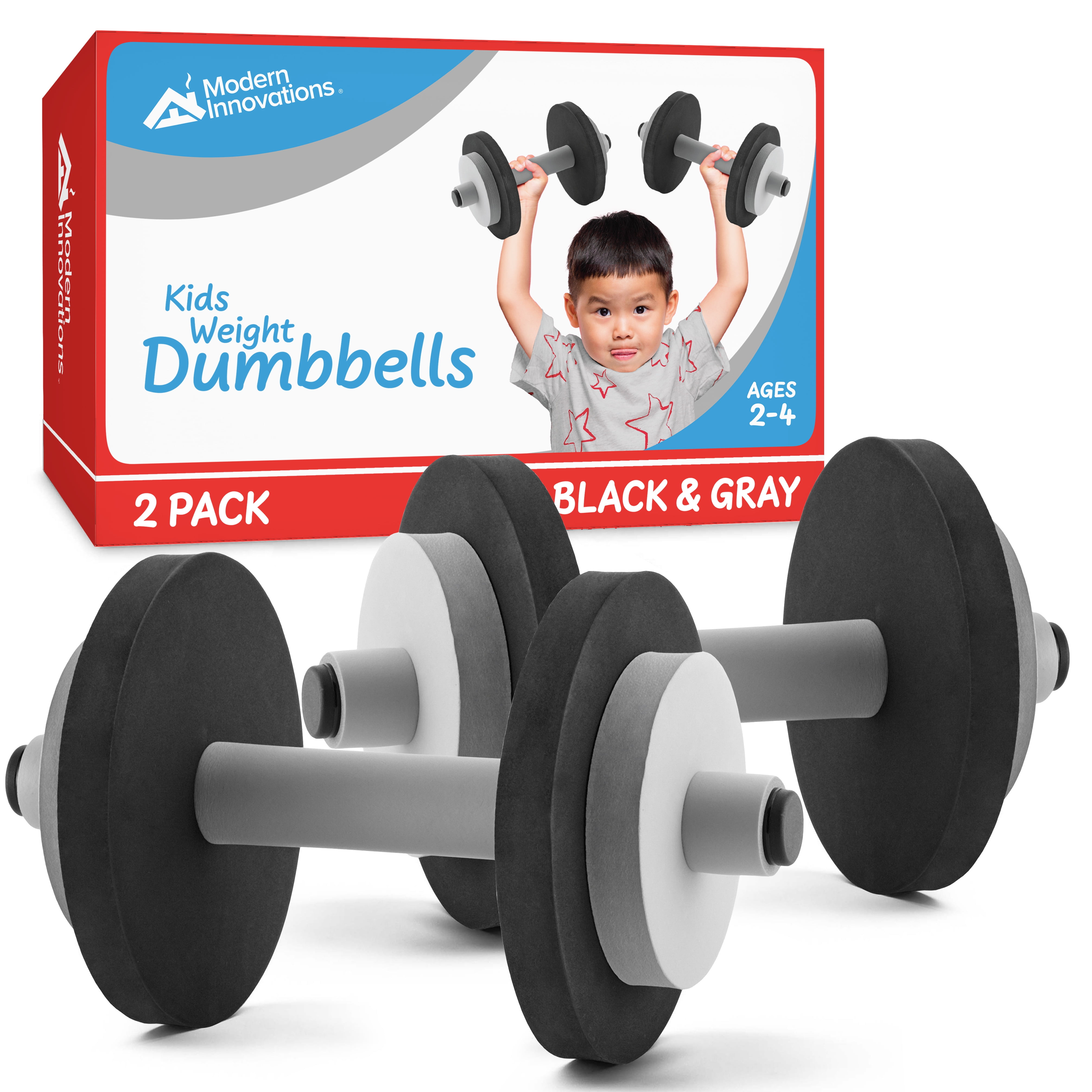 Modern Innovations Kids Dumbbells, Foam, Black Gray, 1lb Pair, Exercise ...