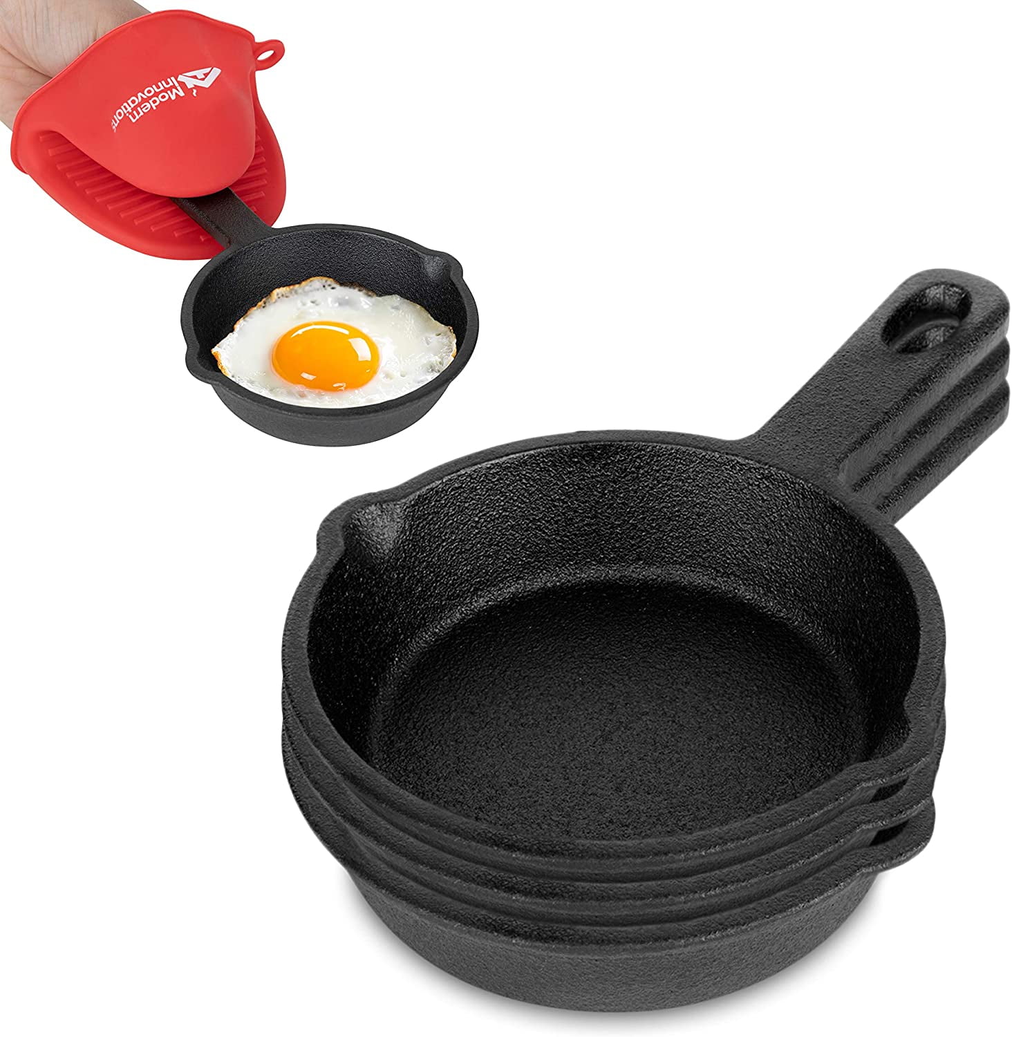 Modern Innovations Mini Cast Iron Skillet Set with Silicone Mitt, 3.5 ...