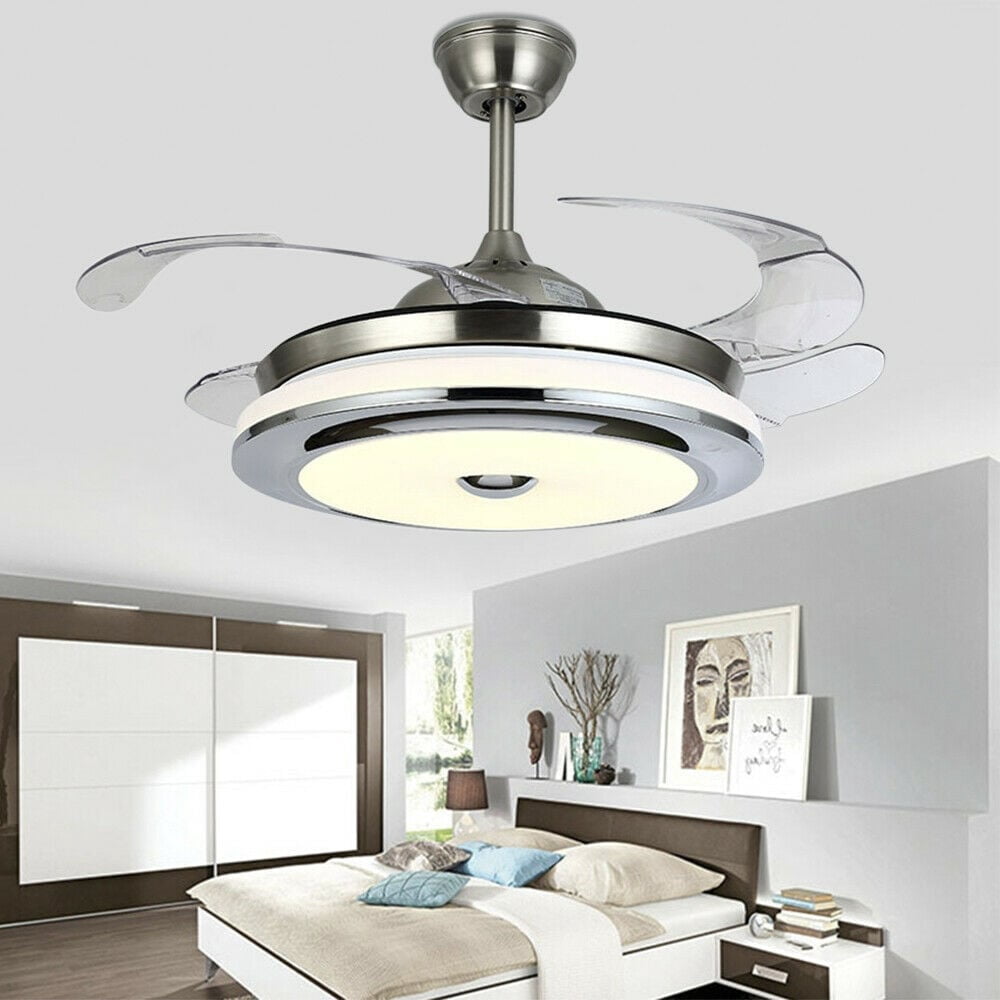 Modern Invisible LED Ceiling Fan Light Dimmable Chandelier Lamp Remote ...