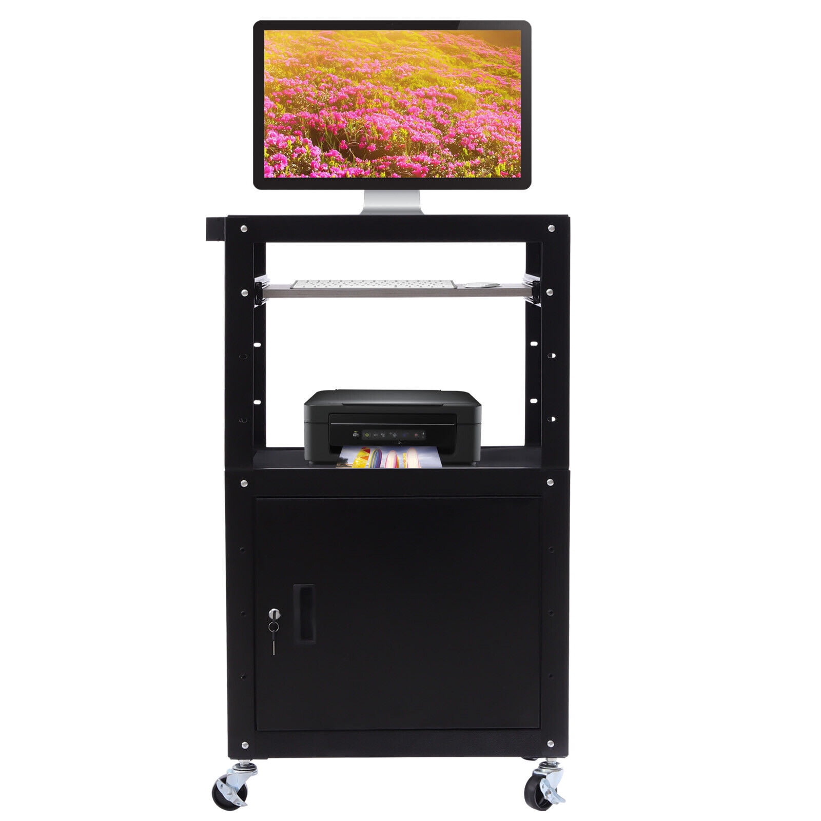 Modern Iron AV Cart Media Cart Rolling Standing Desk on Wheels with ...
