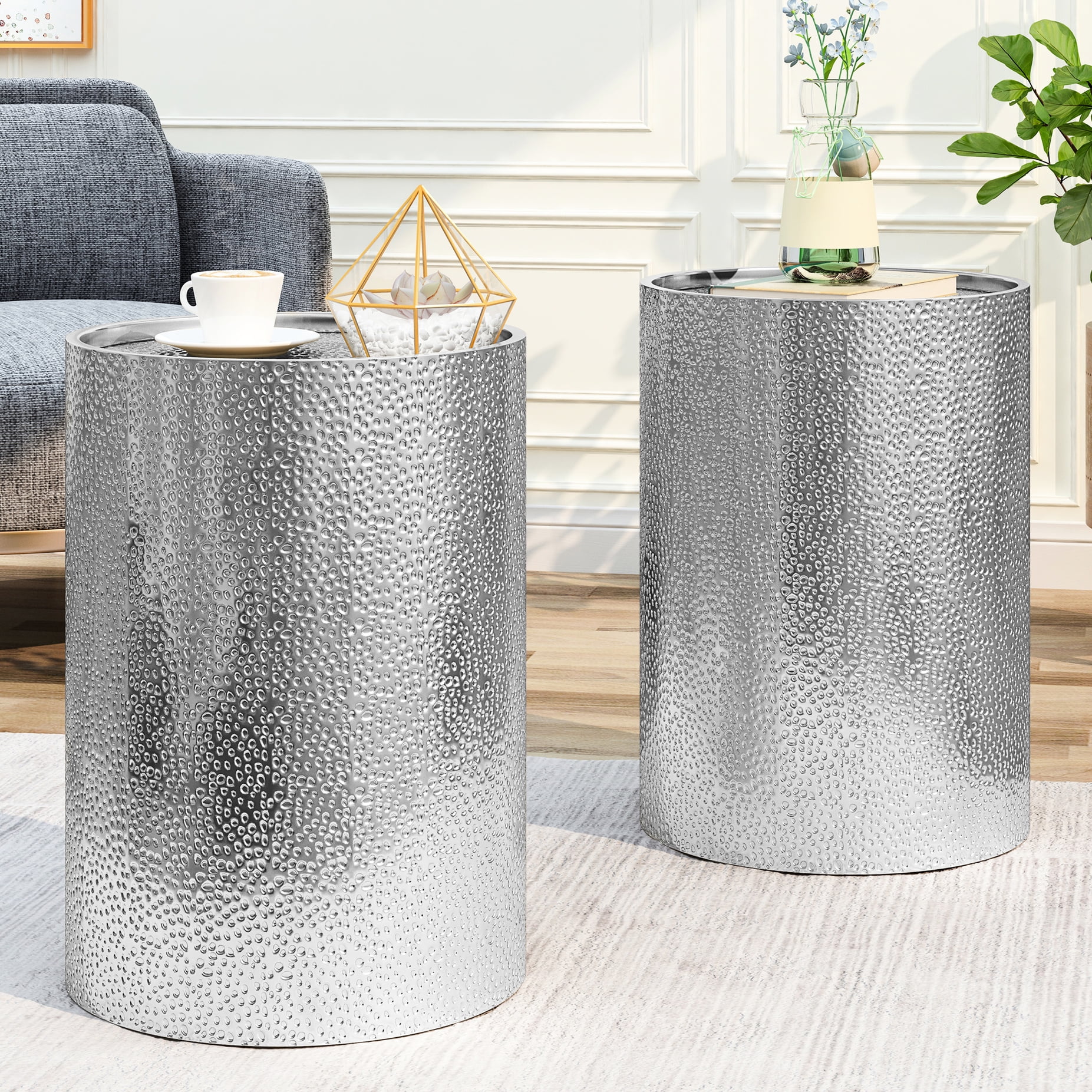 Modern Iron Side Tables ( Of 2) - Hammered Surface, Ready To Place ...