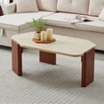 Modern Irregular Travertine Texture Coffee Table – 44" Stone Accent ...