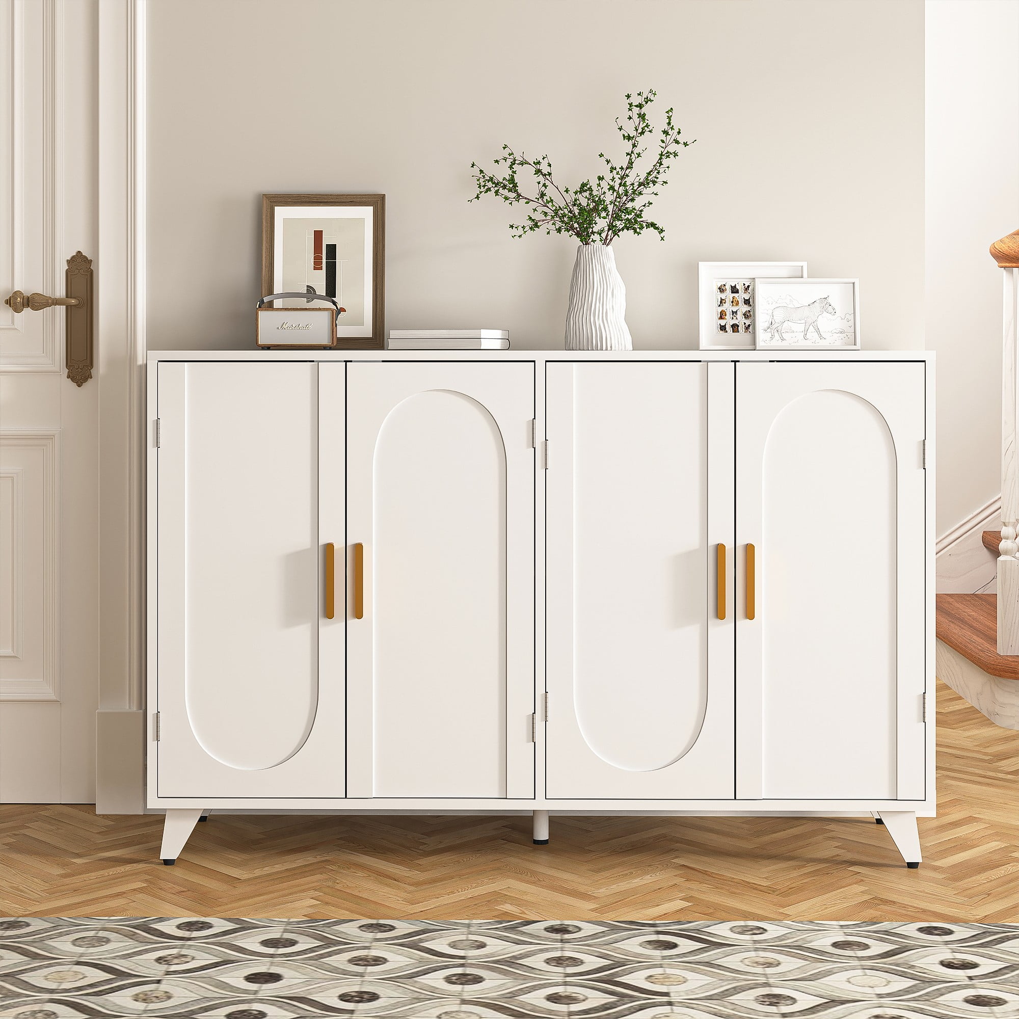 Resenkos Modern Ivory White Large Storage Cabinet, Freestanding Floor ...