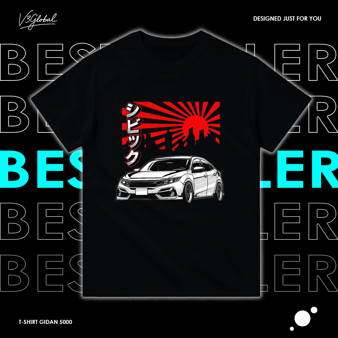Modern JDM Honda Civic FK8 Type R with Rising Sun Skyline Graphic ...