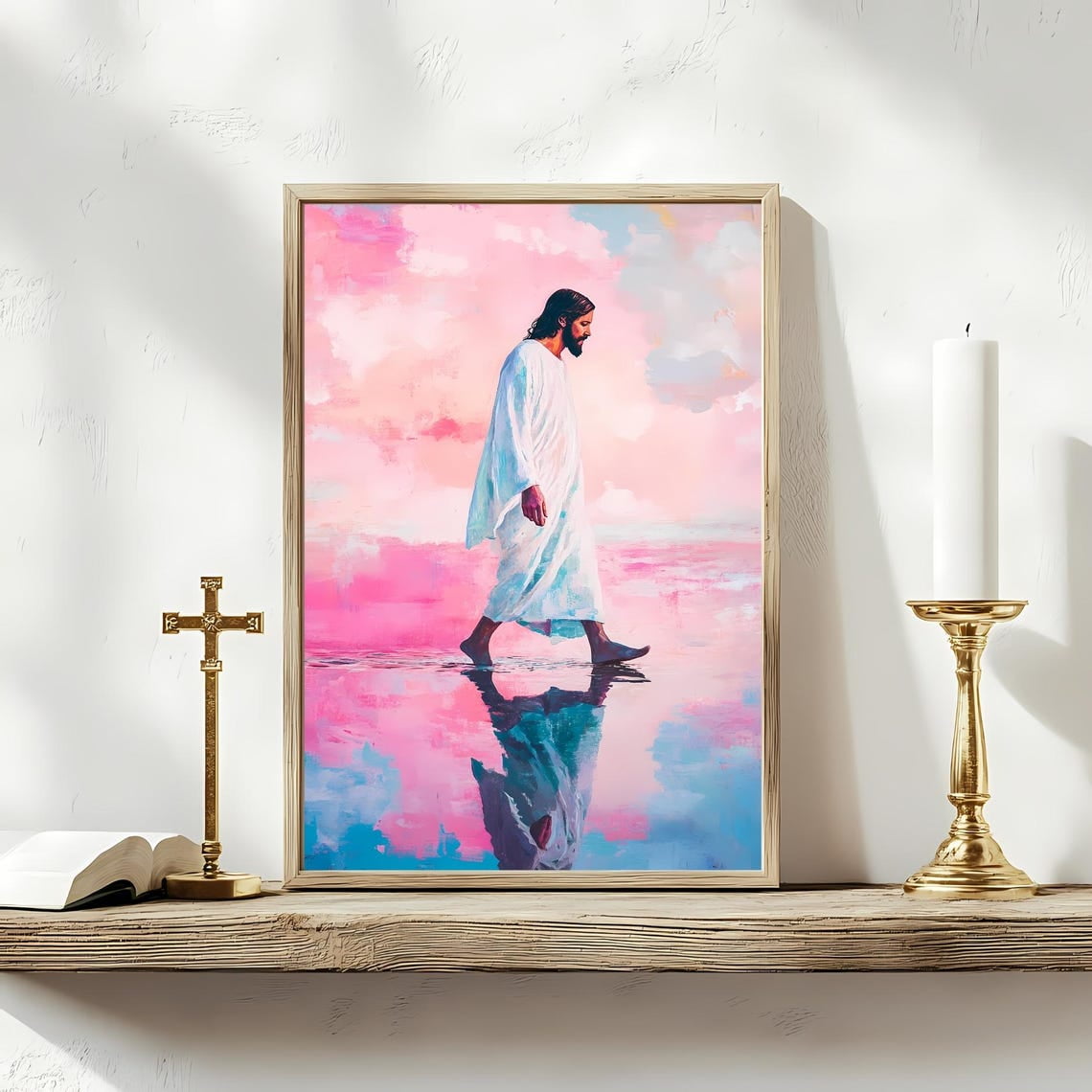 Modern Jesus Aesthetic Art, Pink Christian Wall Print, Walking On Water ...
