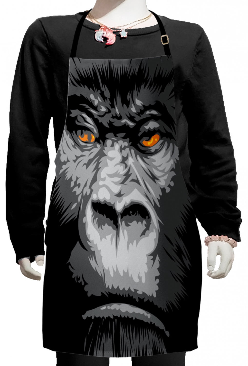 Modern Kids Apron, Close up Gorilla Portrait with Orange Eyes Zoo ...
