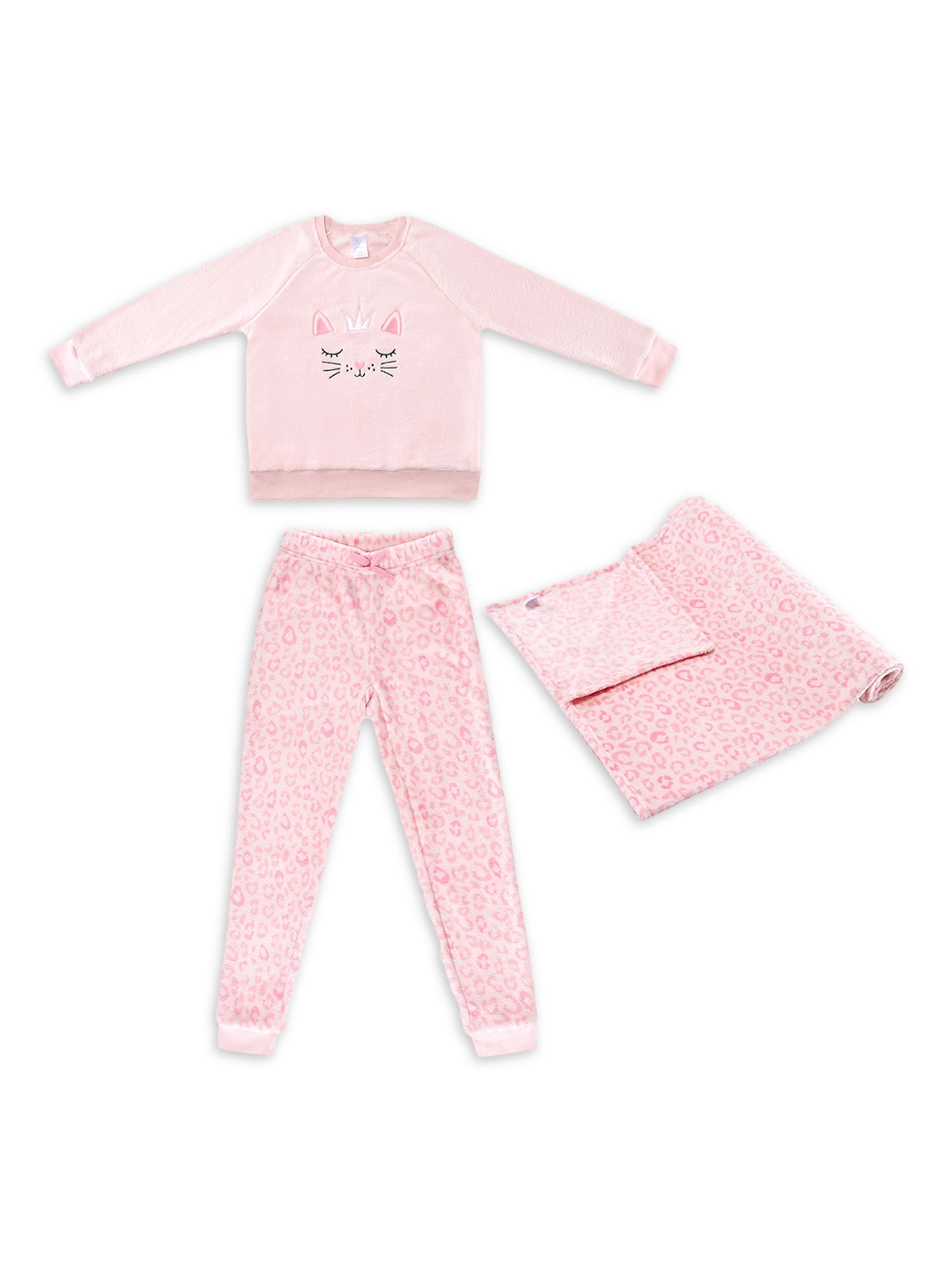 Modern Kids Girls' Long Sleeve Pajama and Blanket Set, 3-Piece, Sizes 4 ...