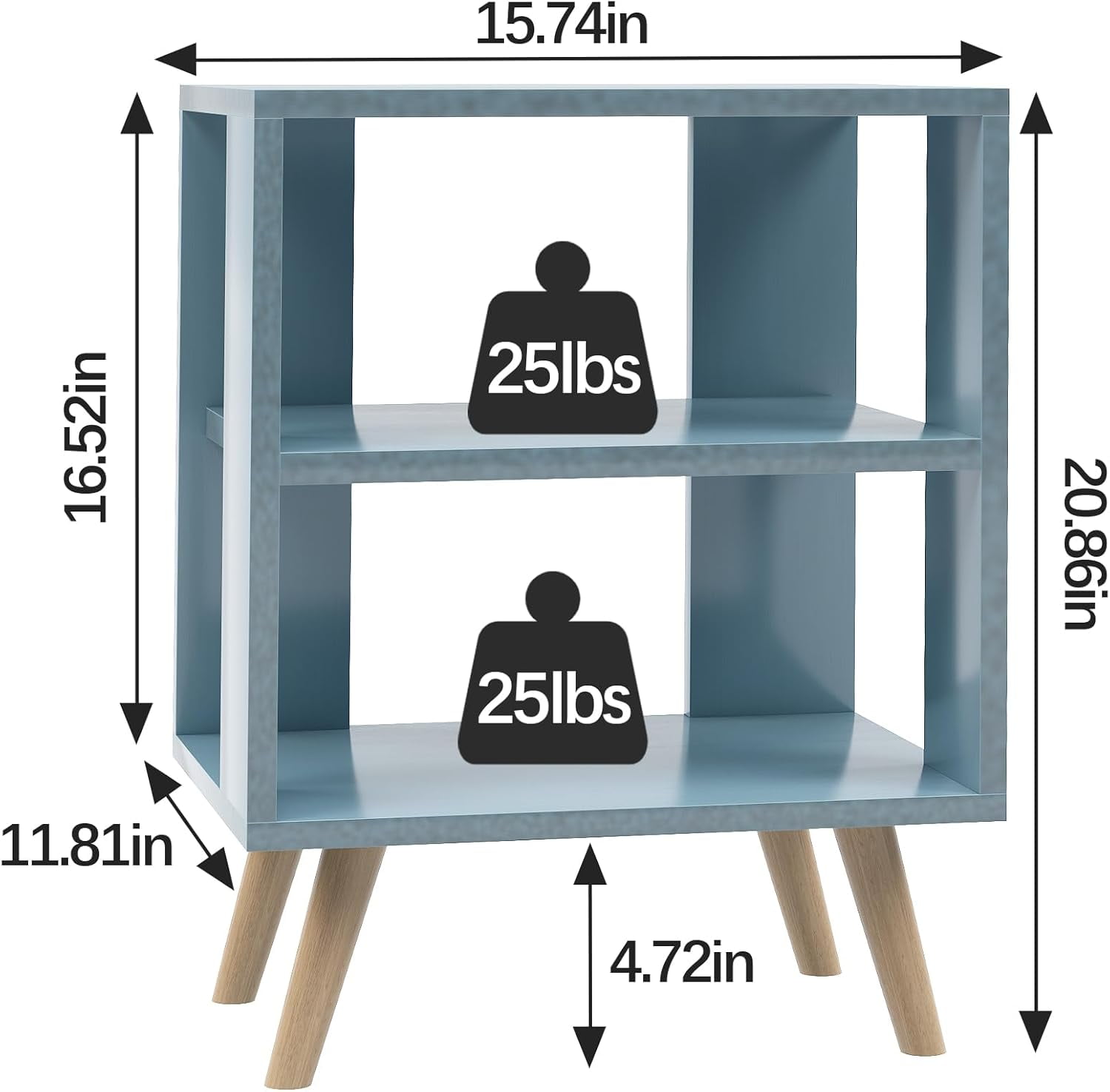 Modern Kids Nightstand, Blue End Table with Open Storage, 2-Tier ...