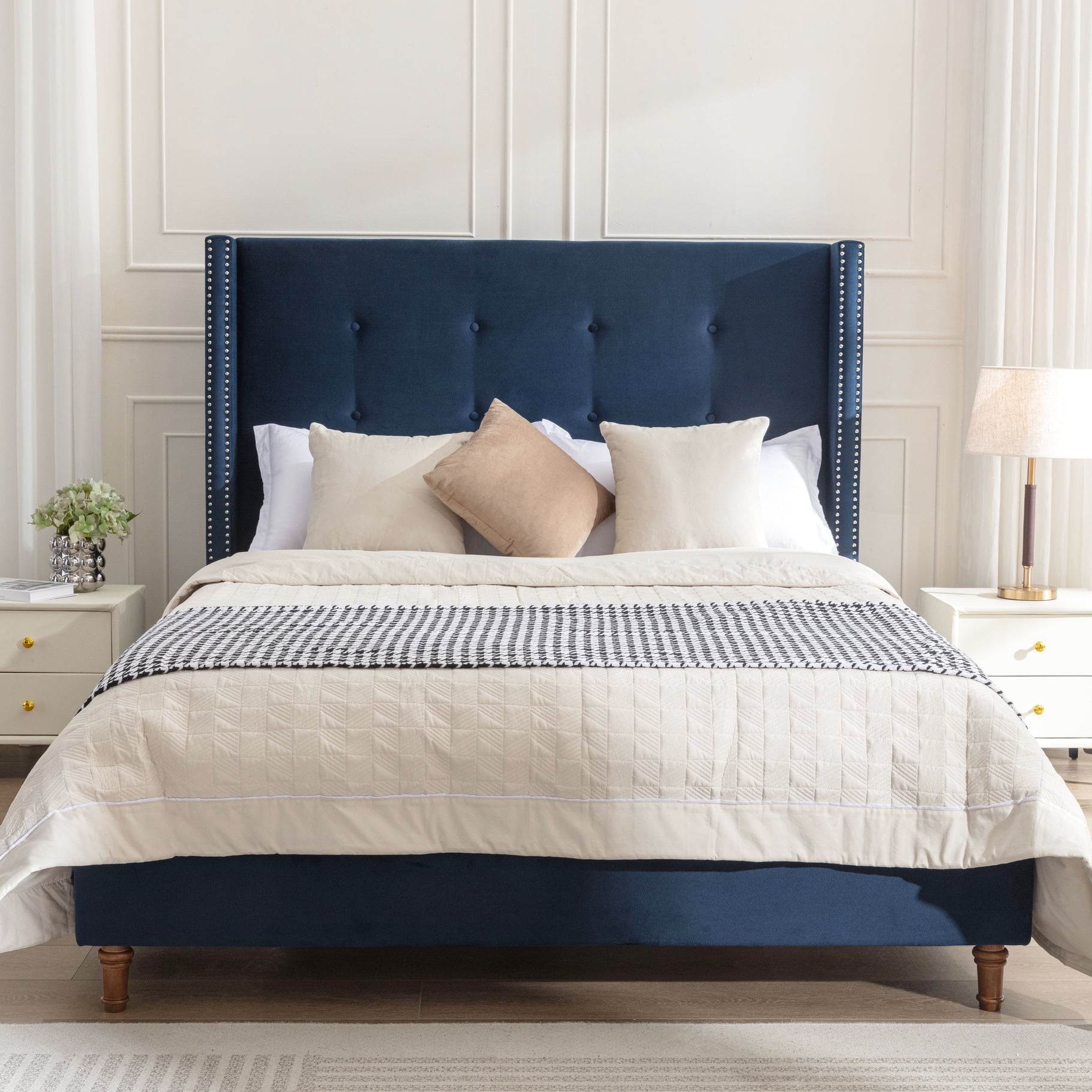 Modern King Bed, 54" Headboard, Traditional Tufting Ornament, No Box ...