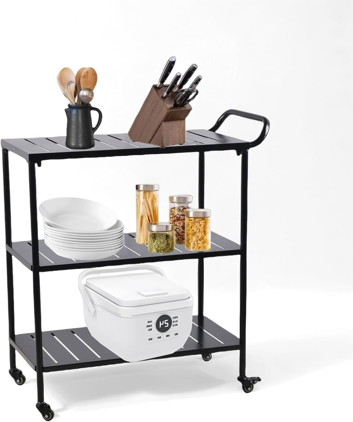 Modern Kitchen Bar Cart on Wheels Metal Rolling Serving Carts with 3 ...