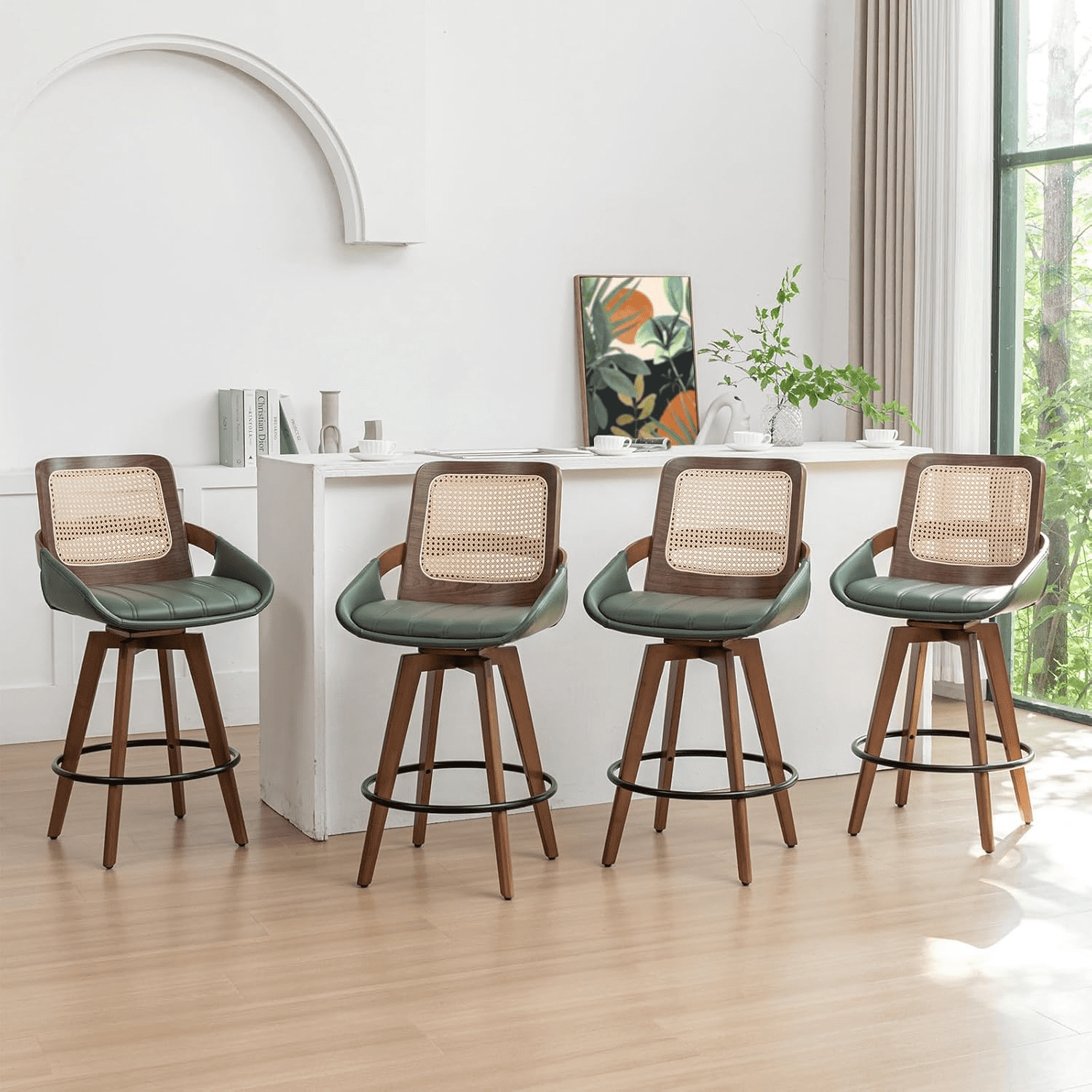 Modern Kitchen Bar Stools - 26.4 inch Walnut Counter Stool Swivel with ...