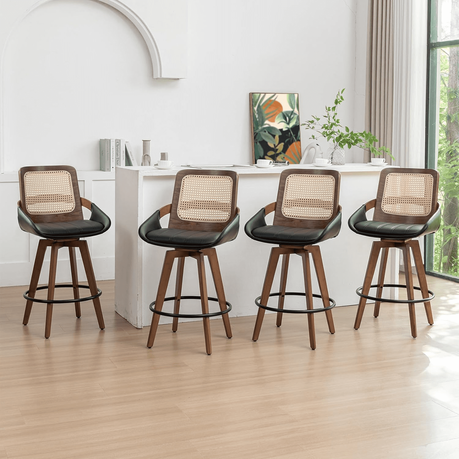 Modern Kitchen Bar Stools - 26.4 inch Walnut Counter Stool Swivel with ...