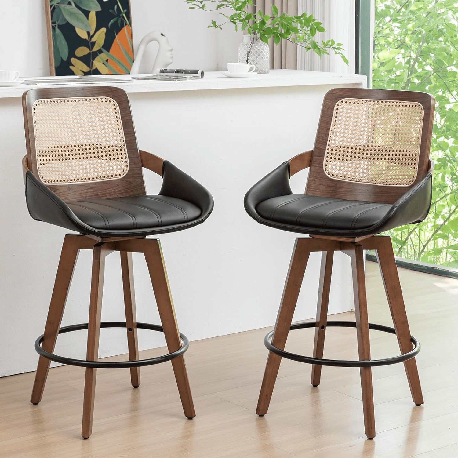 Modern Kitchen Bar Stools - 26.4 inch Walnut Counter Stool Swivel with ...
