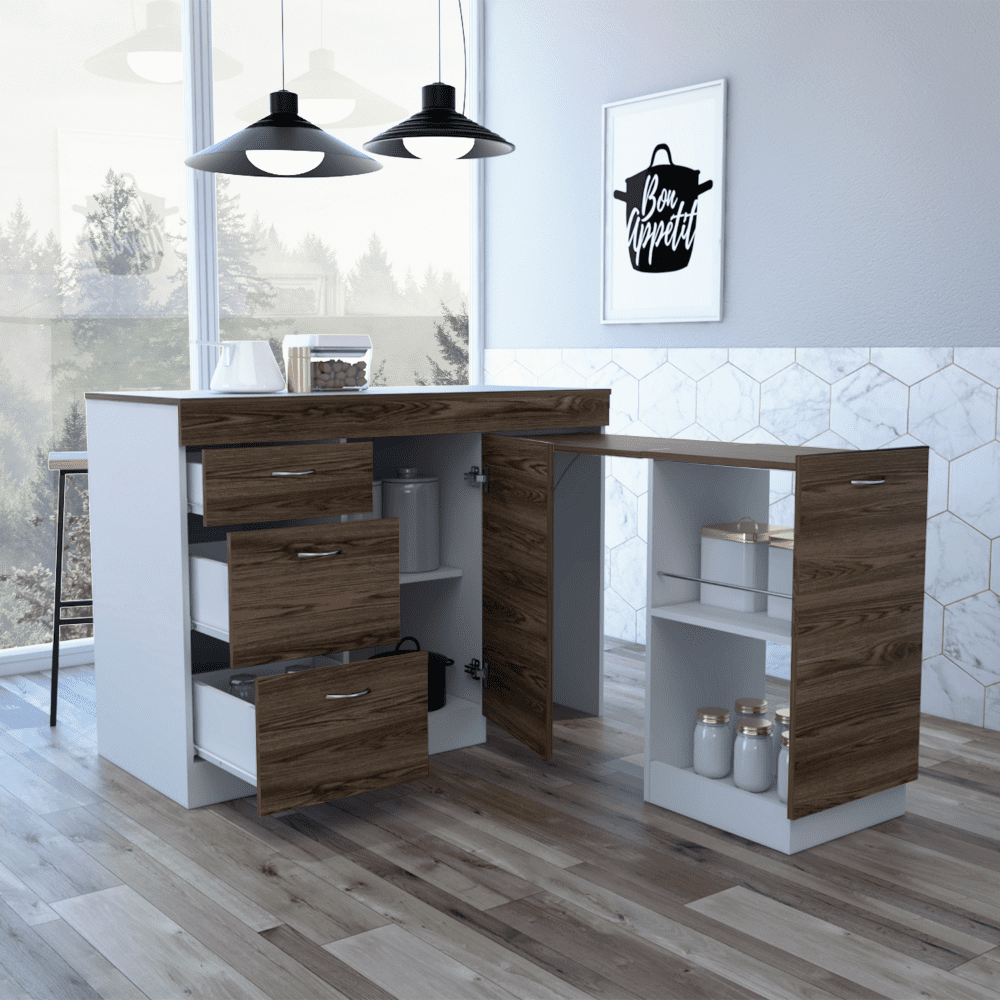 Modern Kitchen Base Cabinet, Three Drawers, Two Internal Shelves, White ...