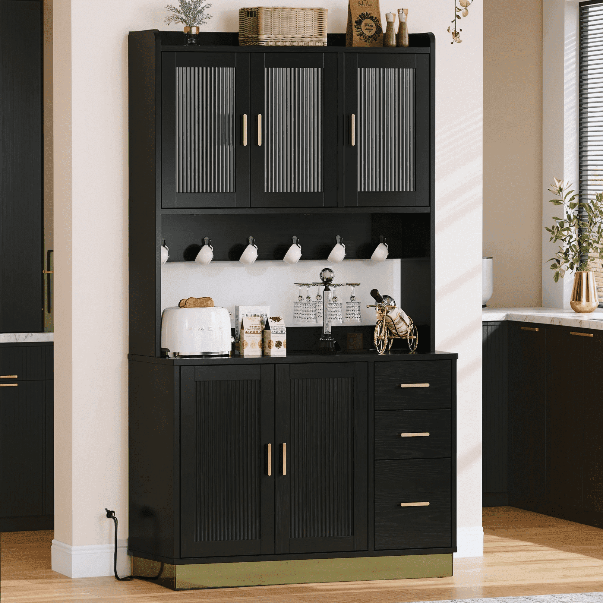 Modern Kitchen Cabinet with Outlet, Adjustable Shelves & Soft-Close, 71 ...