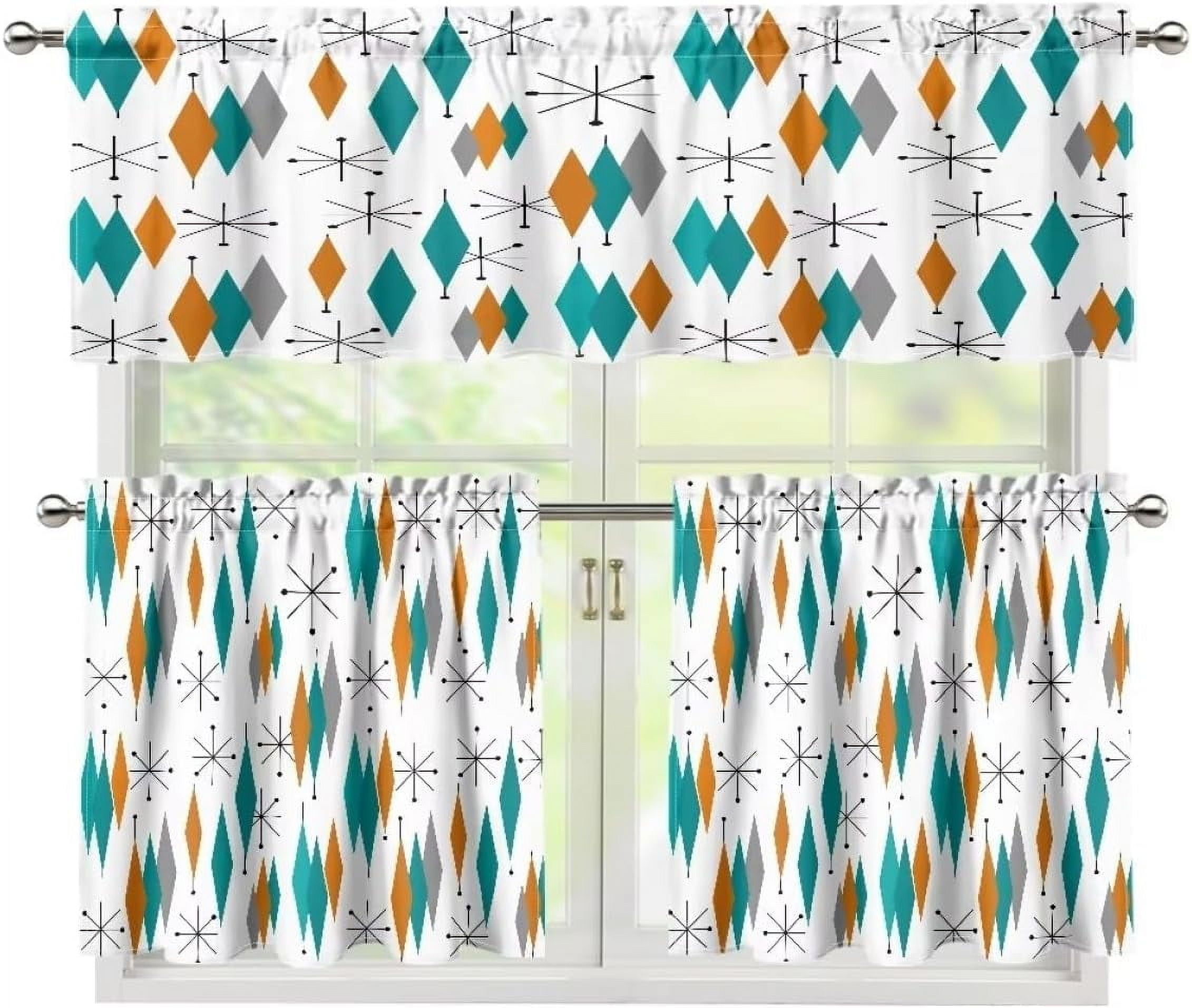 Modern Kitchen Curtain Valance and Tiers Set 3 Pcs Mid-Century ...