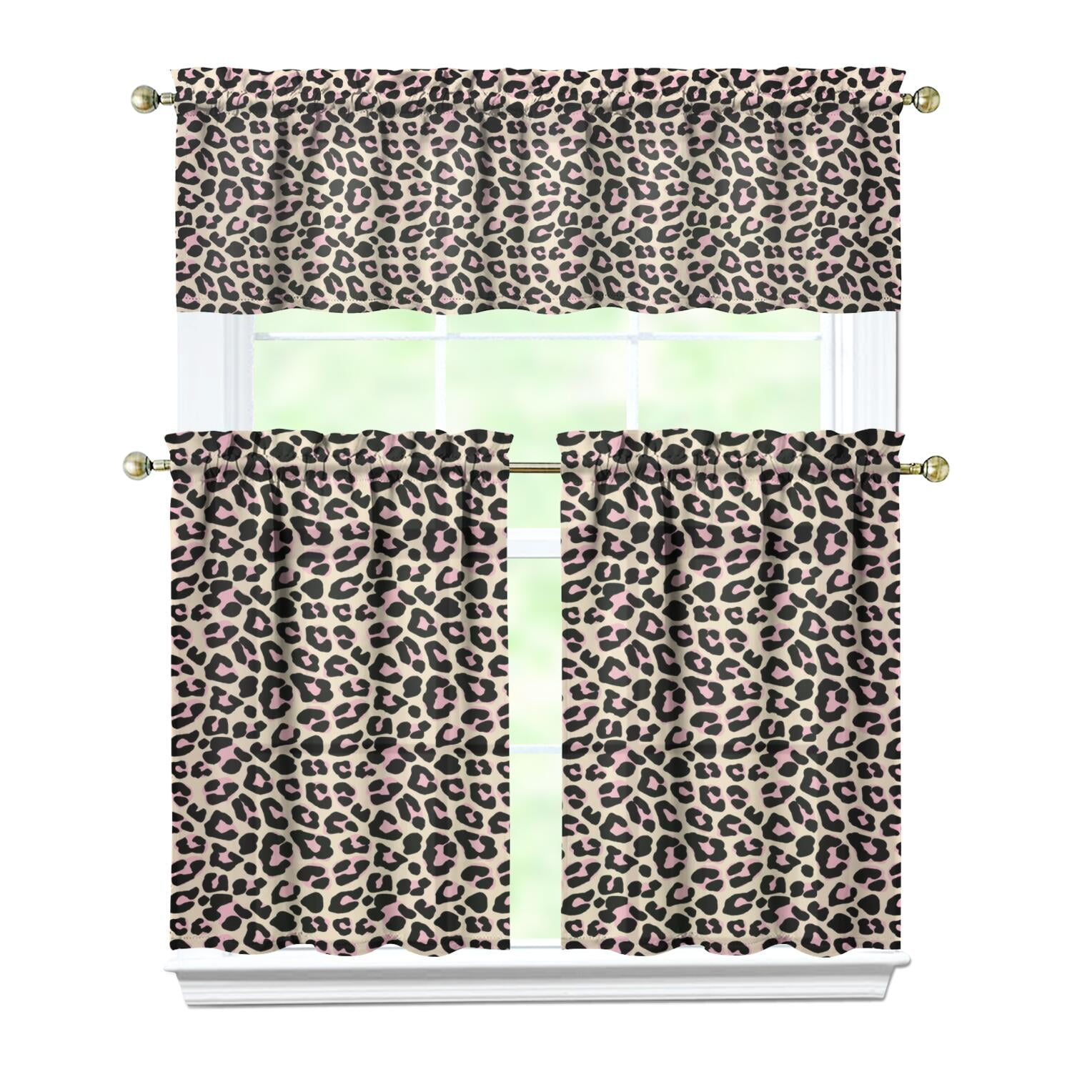 Modern Kitchen Curtains Set Tier and Valance, Leopard Cheetah Polka ...