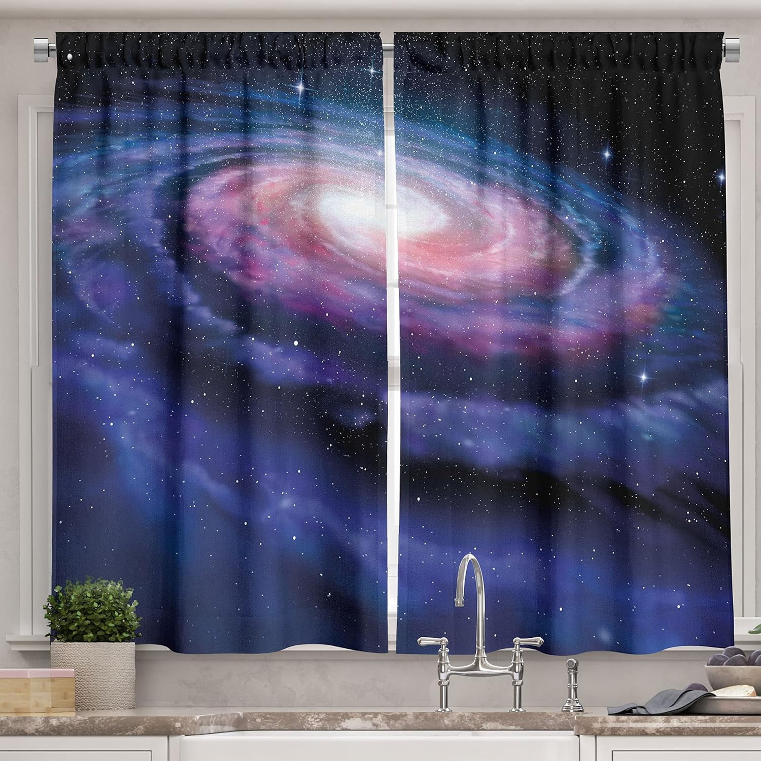 Modern Kitchen Curtains, Spiral Galaxy Andromeda Milky Way Cosmic Dust ...