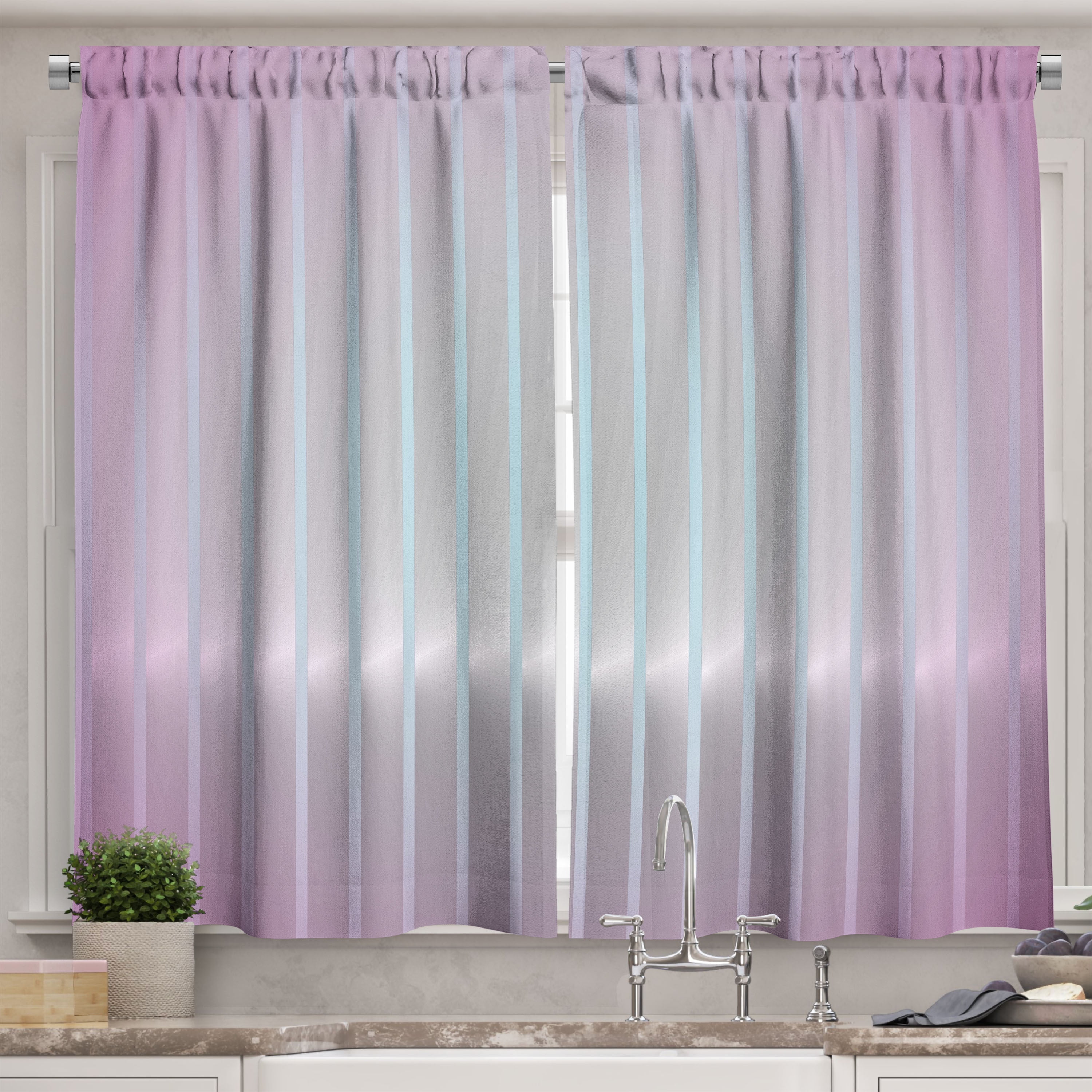Modern Kitchen Curtains, Vertical Wave like Lines Display in Vibrant ...