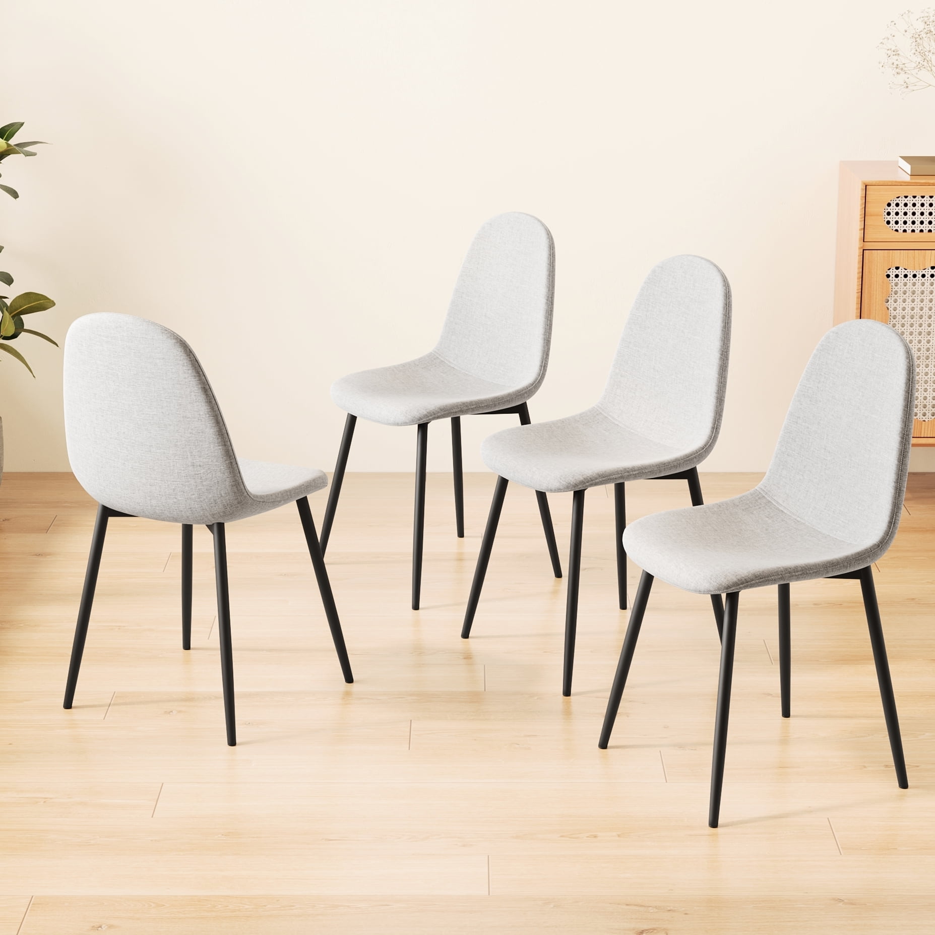 Modern Kitchen Dining Chairs (4pcs) - Linen Seats, Metal Construction ...