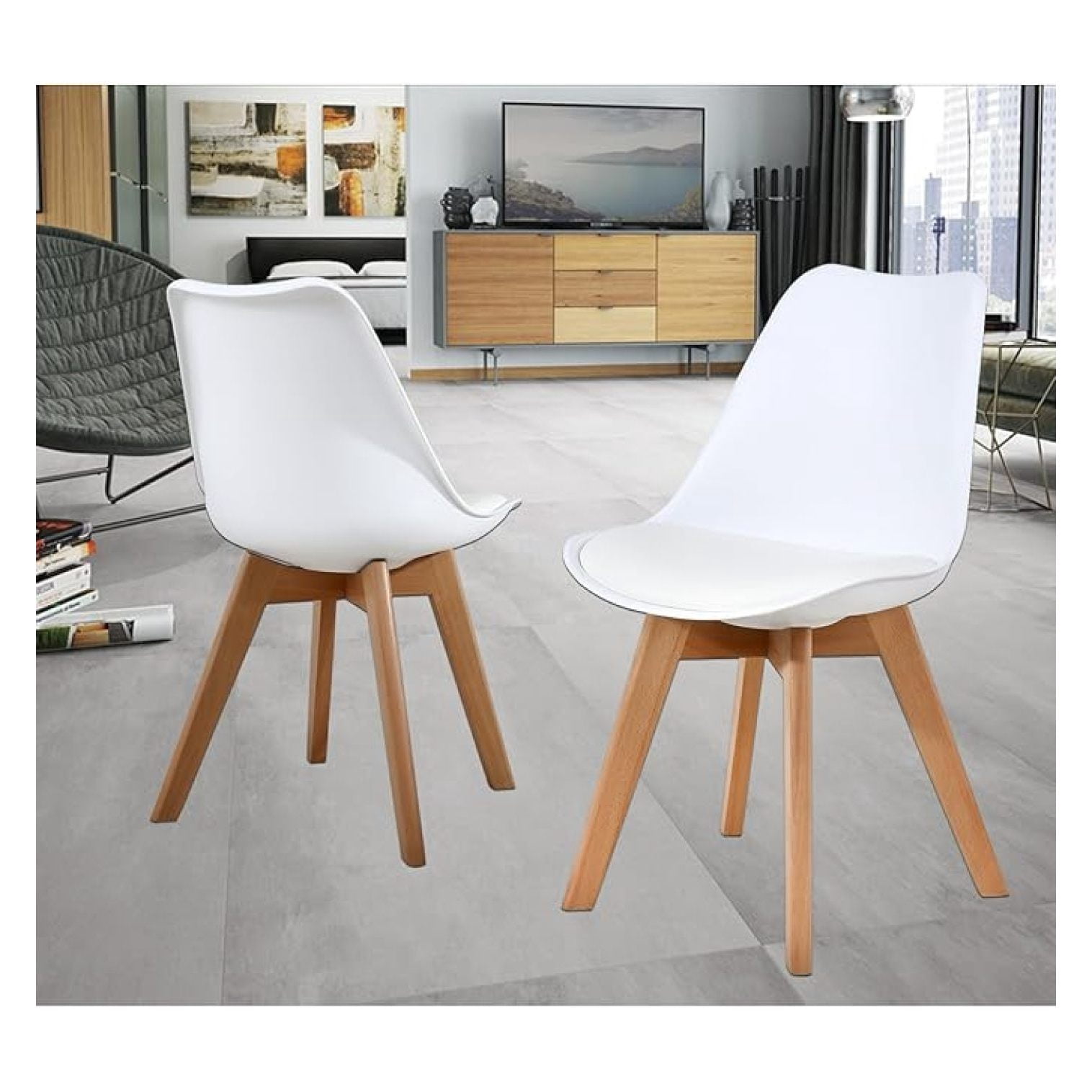 Modern Kitchen Dining Chairs Set of 2, White - Ergonomic PU Leather ...