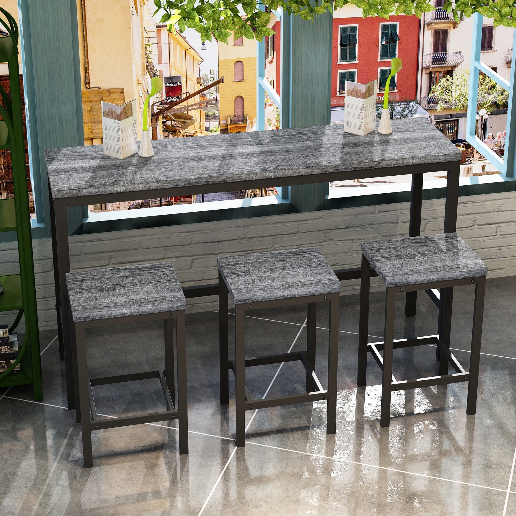 Modern Kitchen Dining Set / Gray, Space-Saving Design, Foot Rest ...