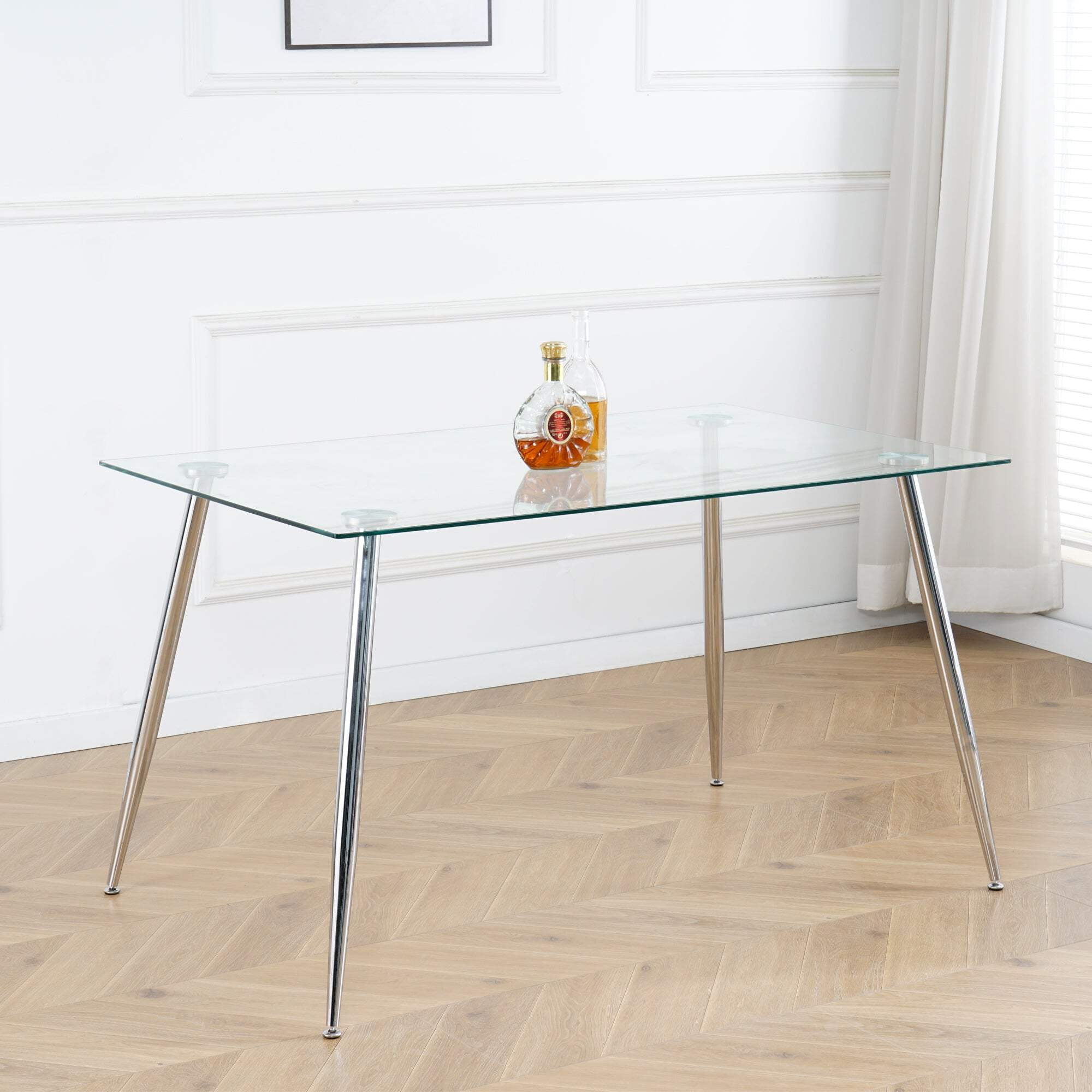 Modern Kitchen Glass Dining Table 51" Rectangular Tempered Glass Table ...
