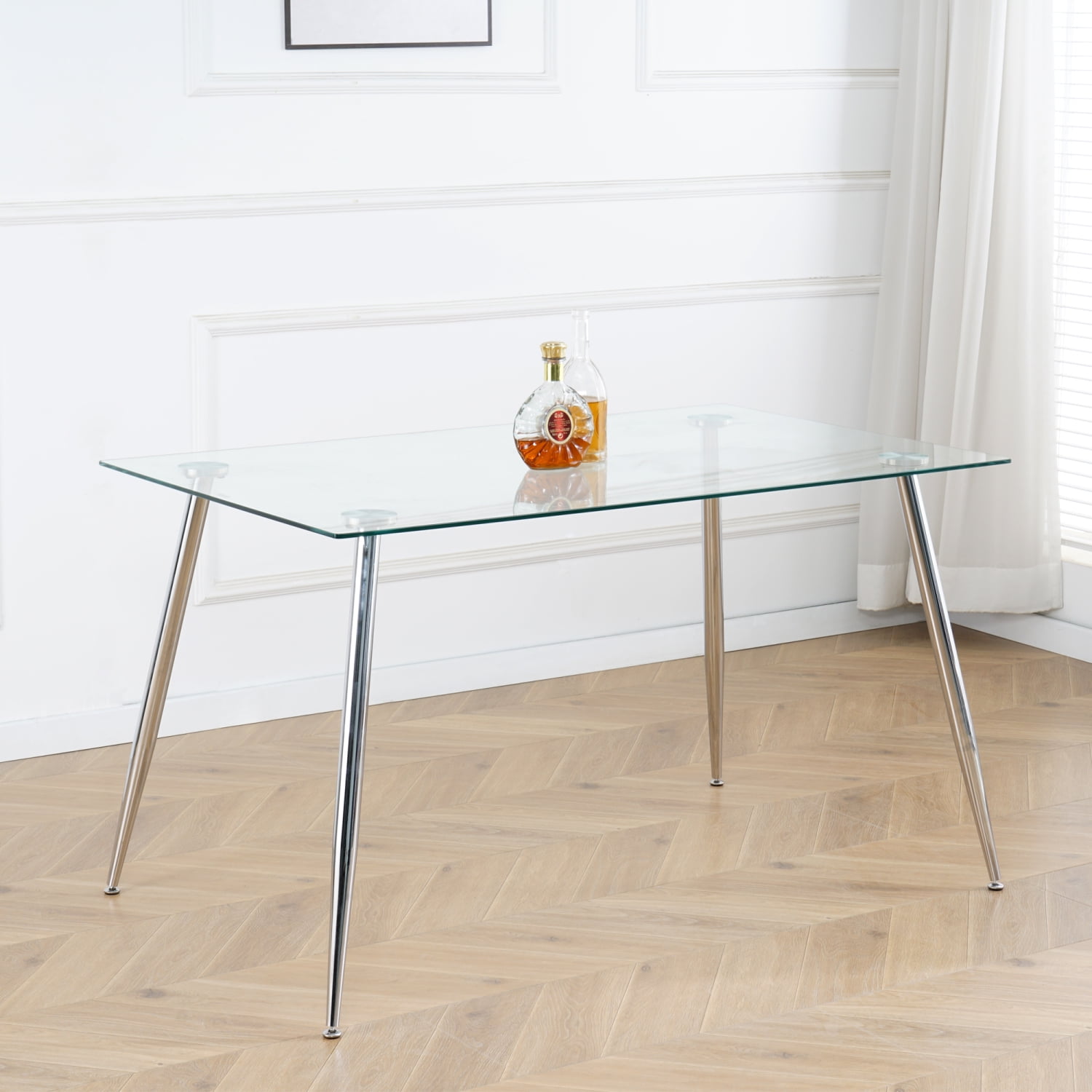 Modern Kitchen Glass dining table 51” Rectangular Tempered Glass Table ...