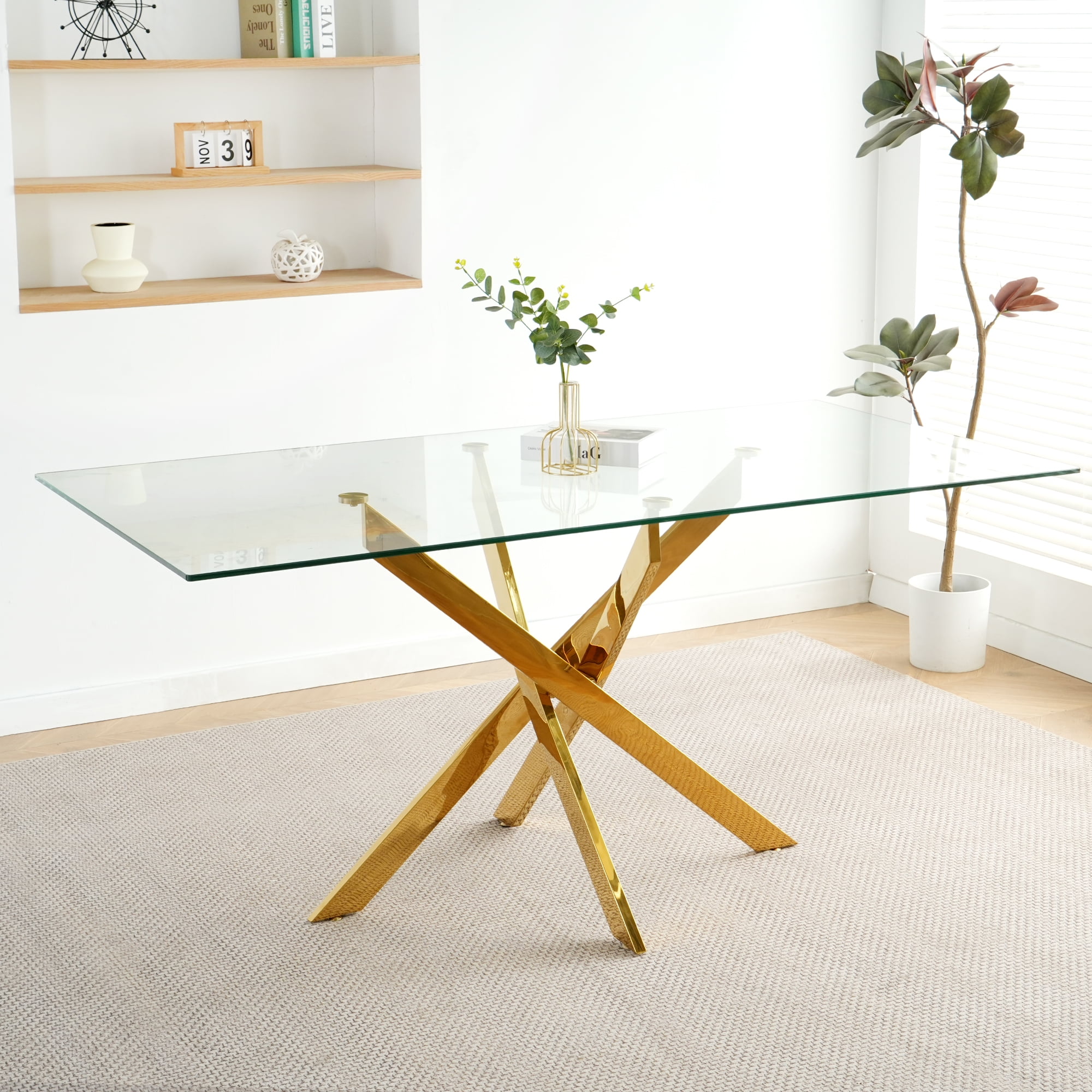 Modern Kitchen Glass dining table 63" Rectangular Tempered Glass Table ...