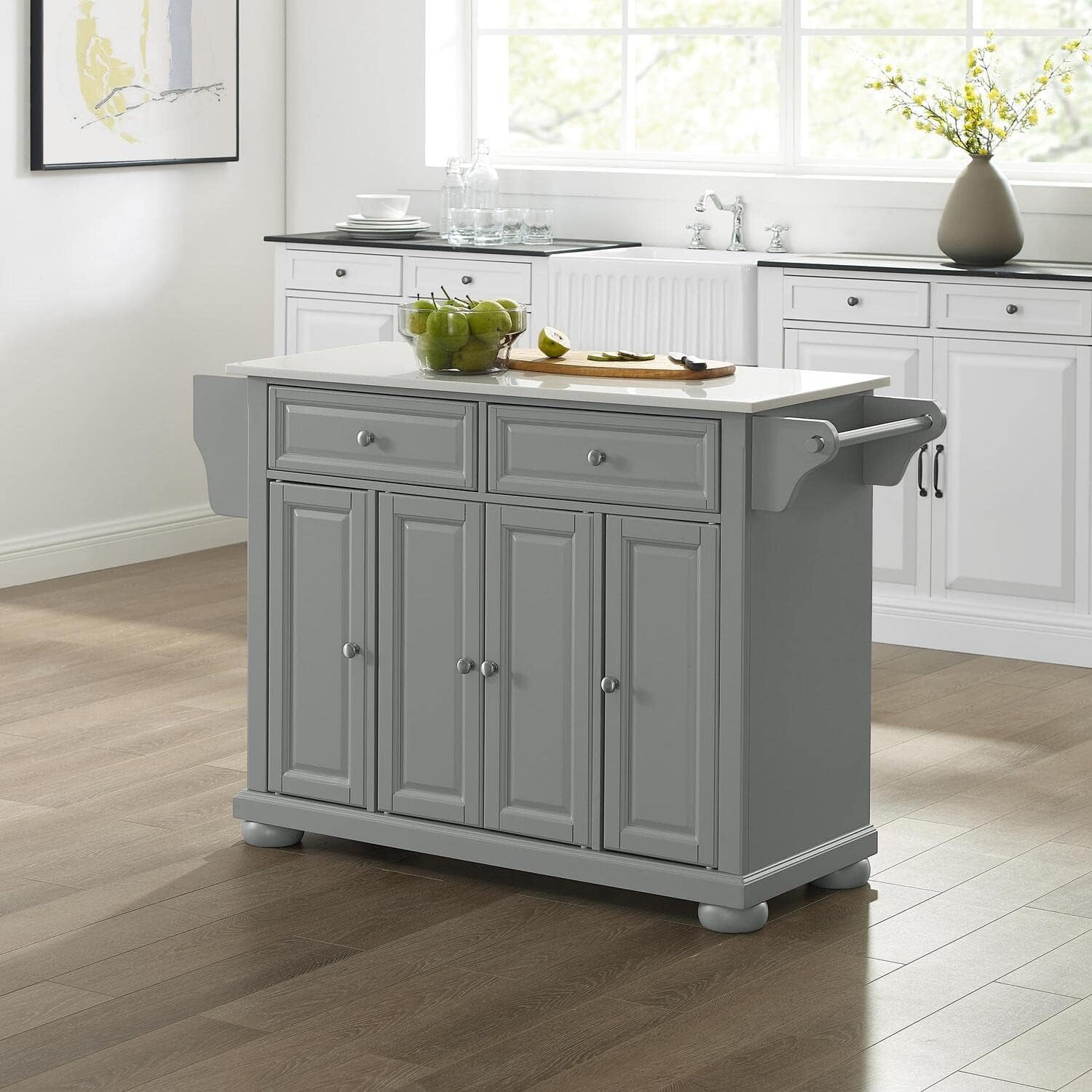 Modern Kitchen Island with Spacious Countertop, Portable Design, Gray ...