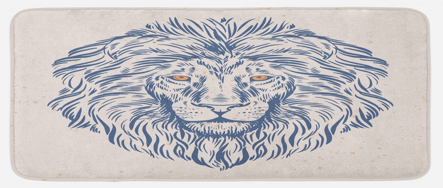 Modern Kitchen Mat, Portrait of a Lion King of the Forest Wildlife ...
