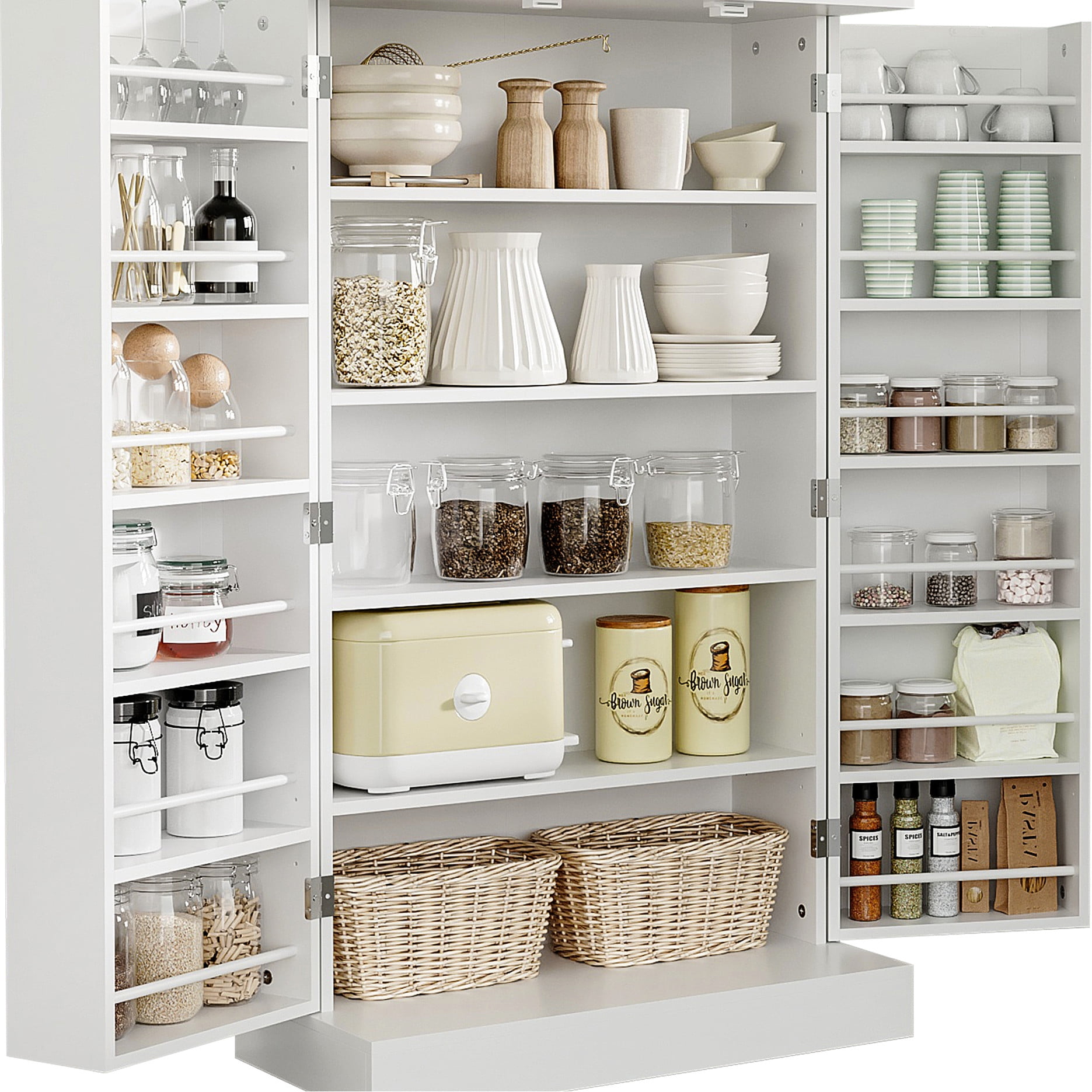 Modern Kitchen Pantry Cabinet, 41" Freestanding White With Double Doors ...