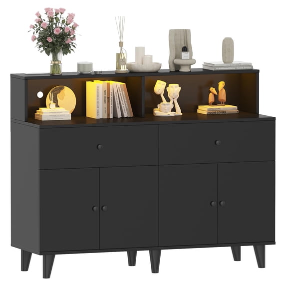 Modern Kitchen Pantry Cabinet with Power Outlets & LED Light ...