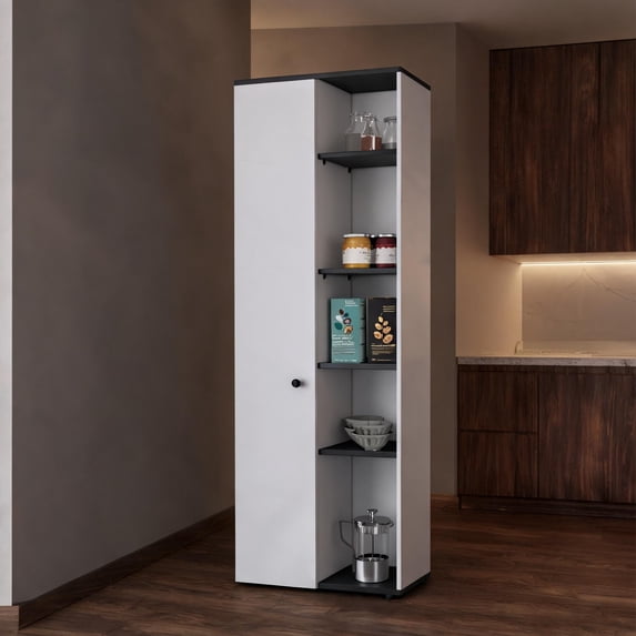 Modern Kitchen Pantry Cabinet with 5 Open Shelves Concealed Door ...