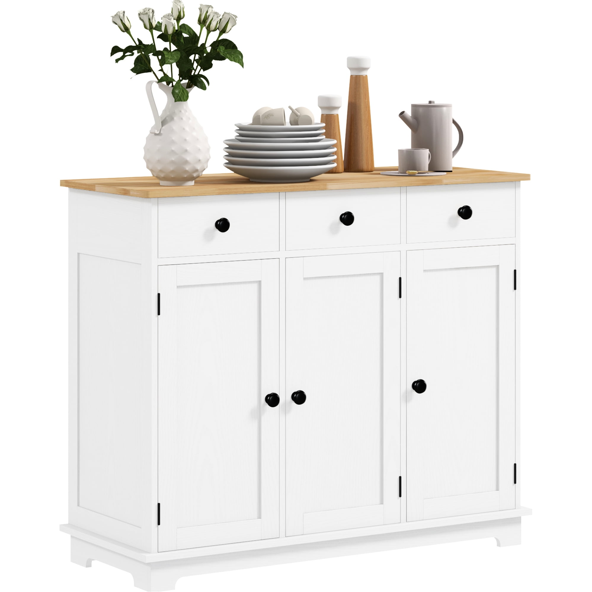 Modern Kitchen Storage Sideboard - With Solid Wood Countertop, 3 ...