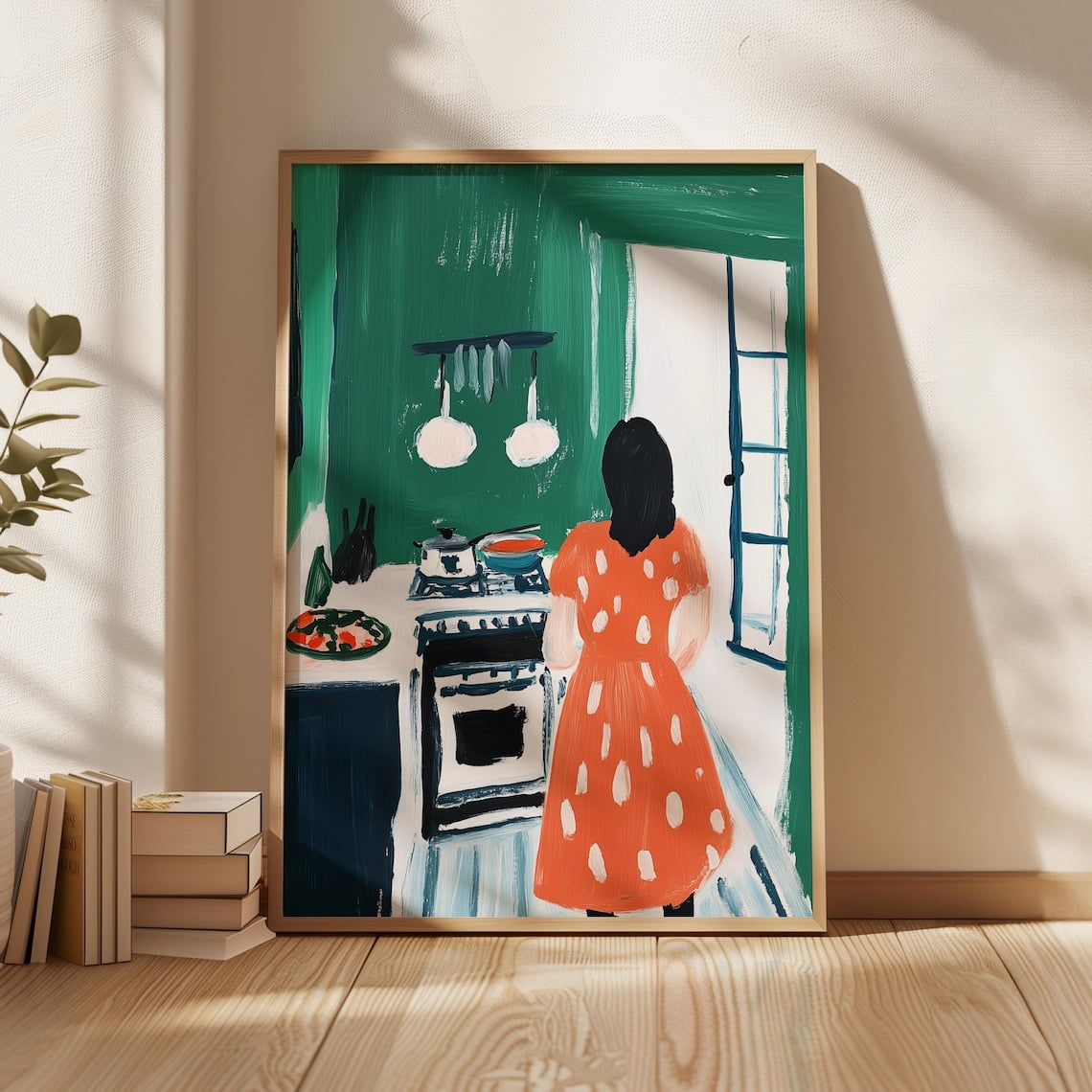 Modern Kitchen Wall Art, Woman Cooking Print, Retro Red Dress Decor ...