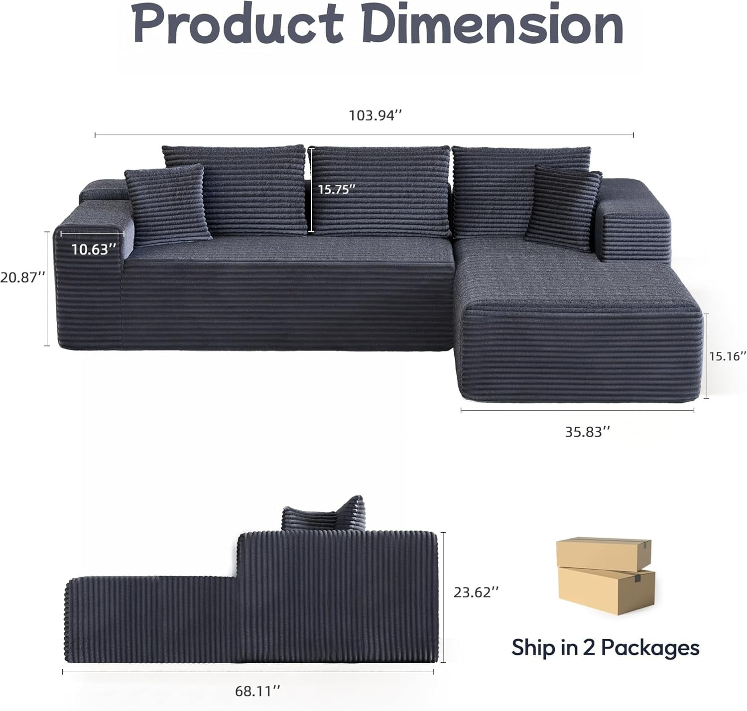 Modern L-Shape Cloud Couch with Left Chaise Lounge, Deep Sofa with 2 ...