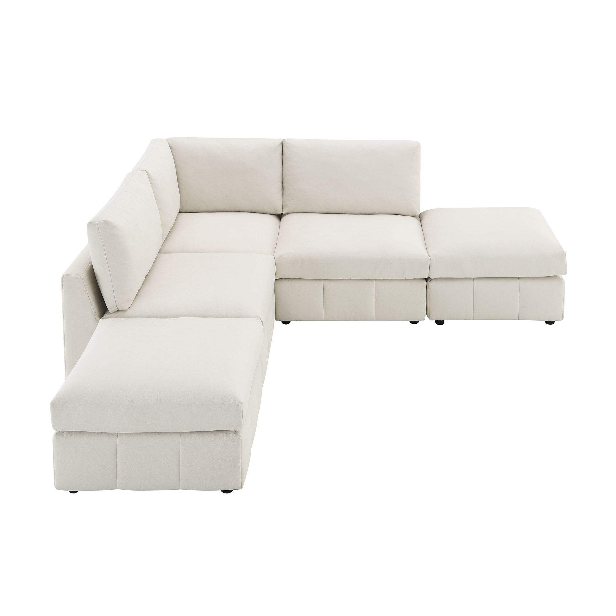 Modern L Shape Modular Couch with Ottomans, 5 Seaters Armless Sectional ...
