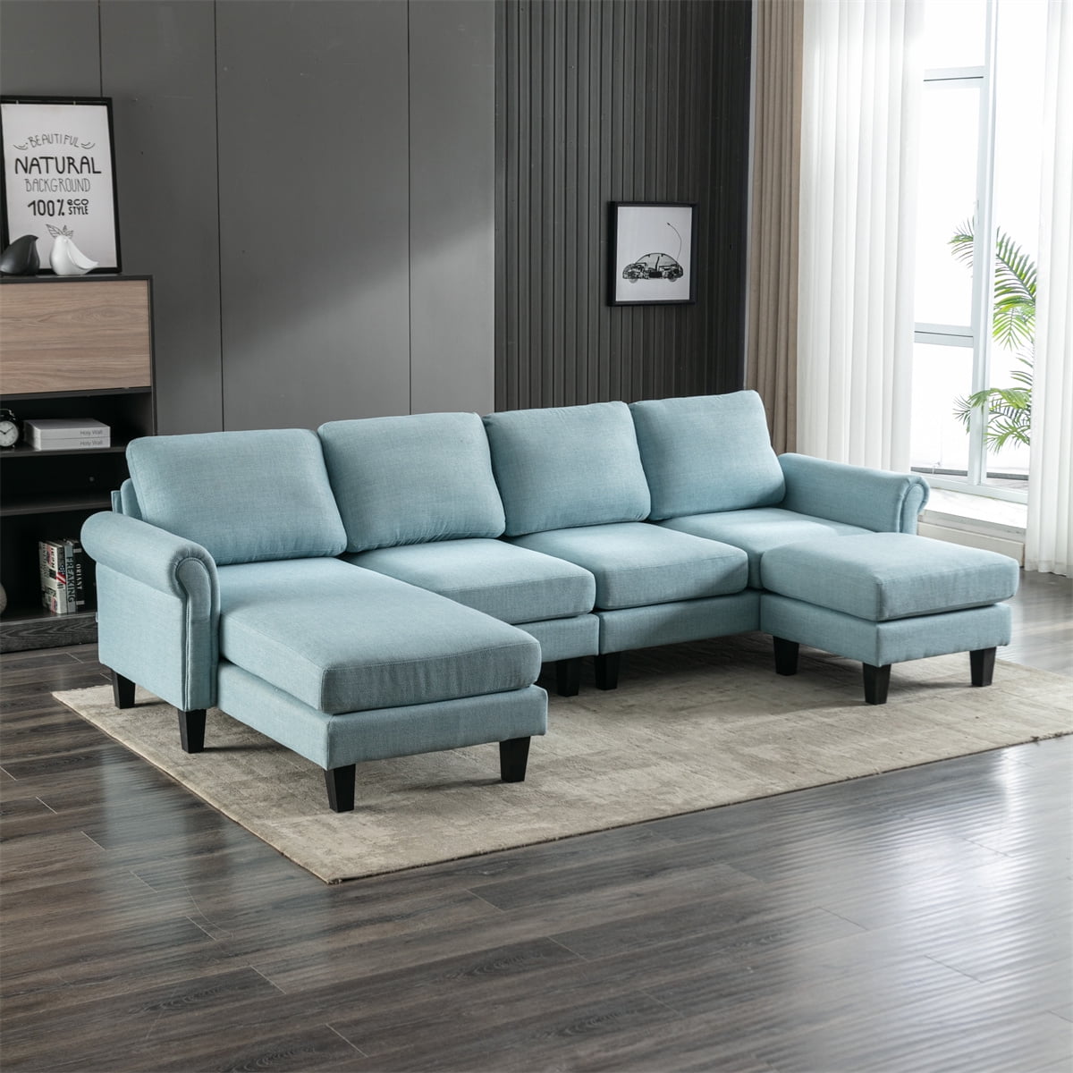 Modern L-Shape Modular Sectional Sofa, Accent Sofa with Movable Ottoman ...