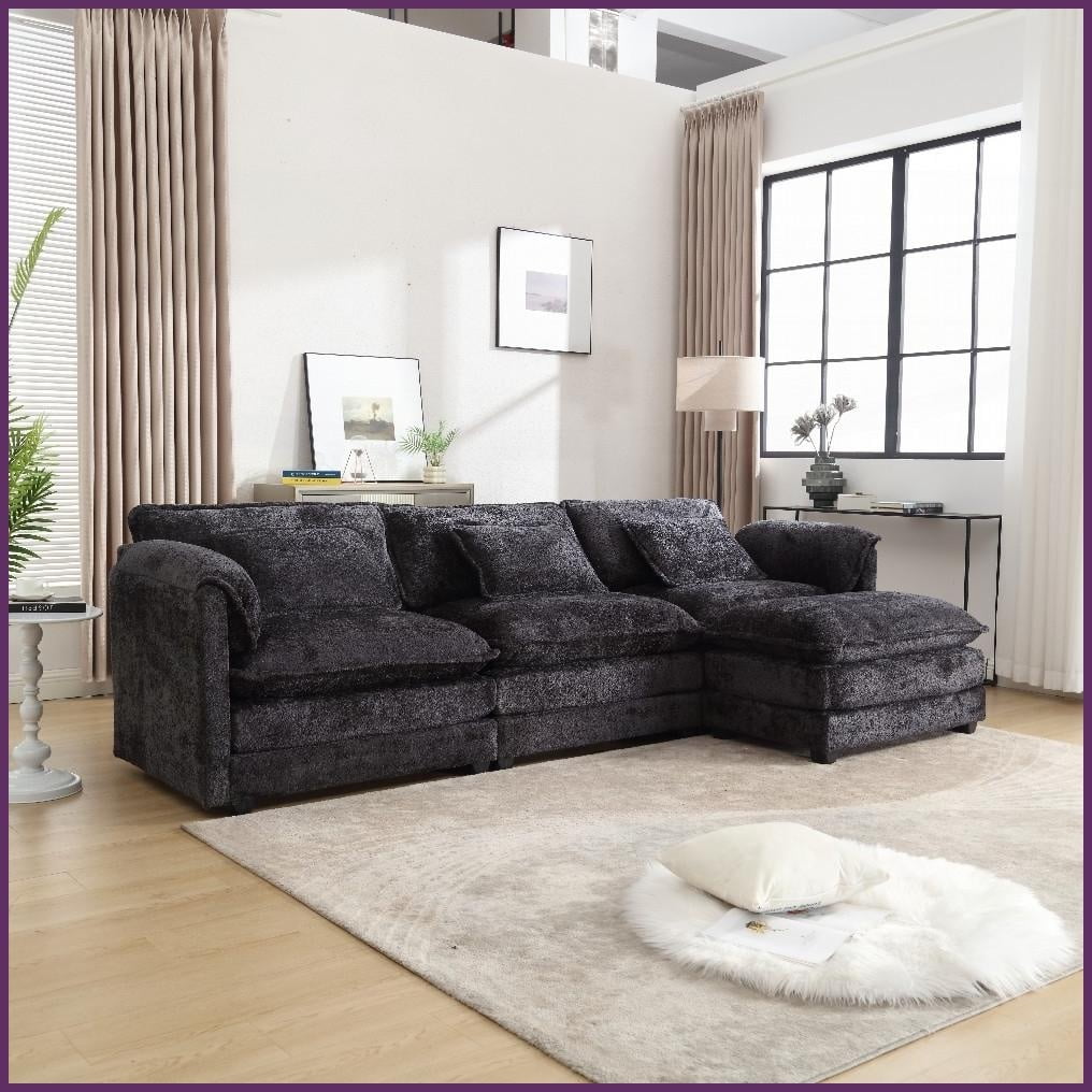 Modern L-Shaped Chenille Sectional Sofa - Oversized 3-Seat with Movable ...