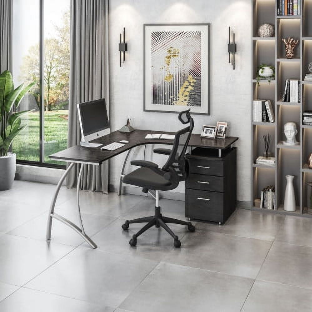 Modern L- Shaped Computer Desk with File Cabinet and Storage, Espresso ...